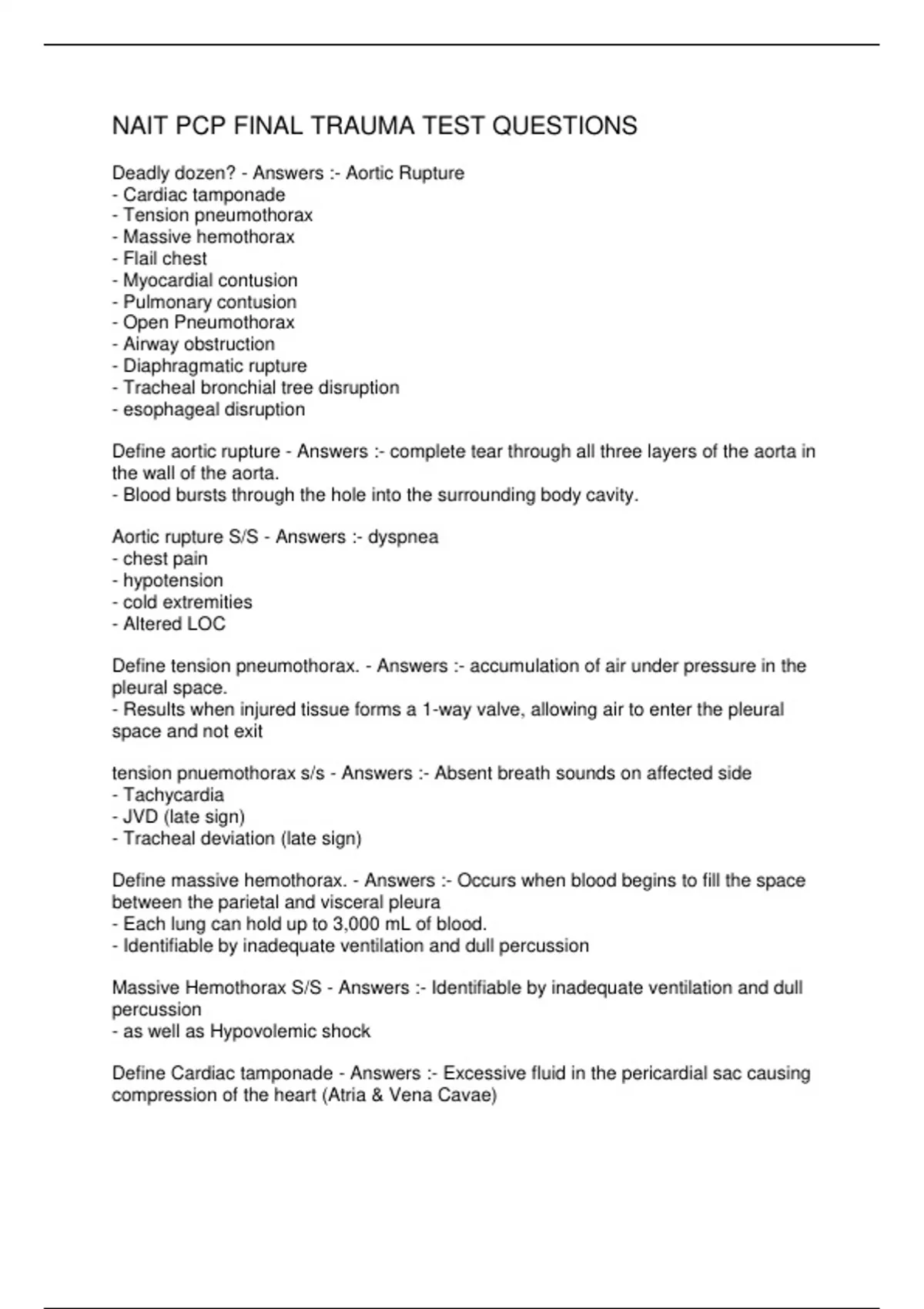 NAIT PCP FINAL TRAUMA TEST QUESTIONS - NAIT PCP - Stuvia US