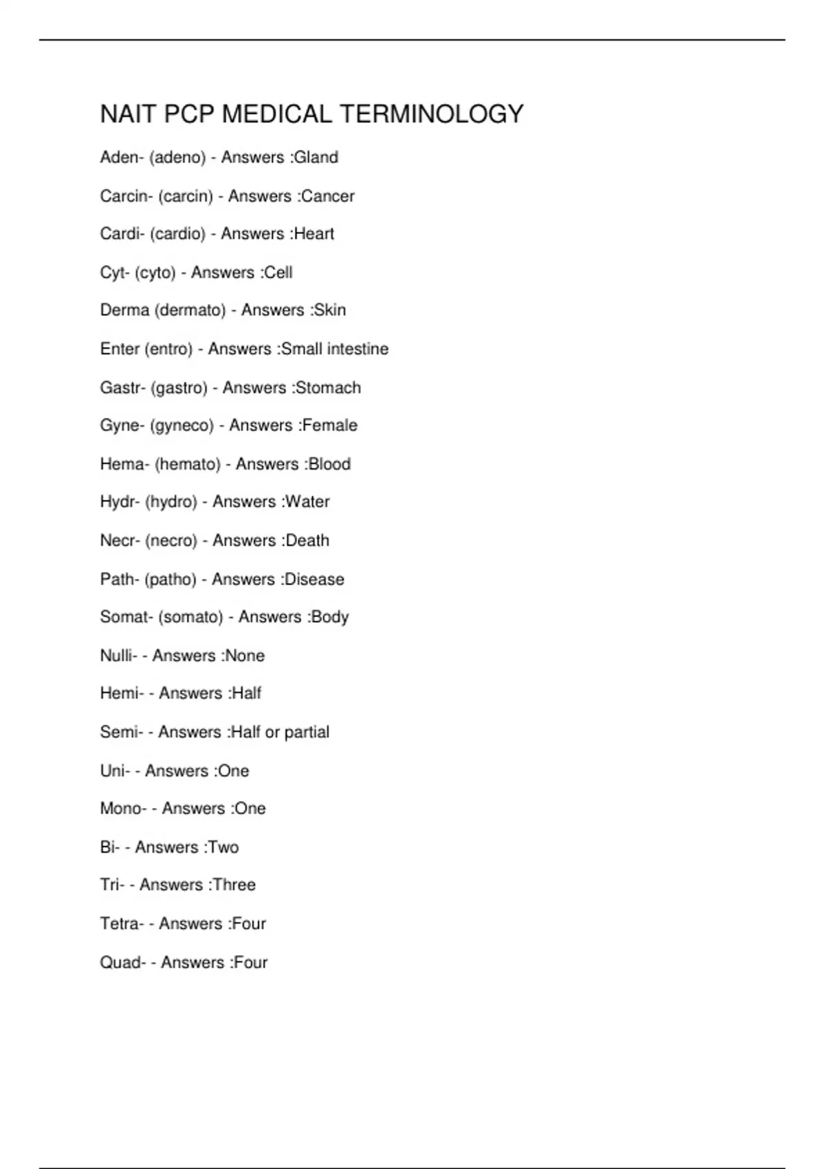 NAIT PCP MEDICAL TERMINOLOGY - NAIT PCP - Stuvia US