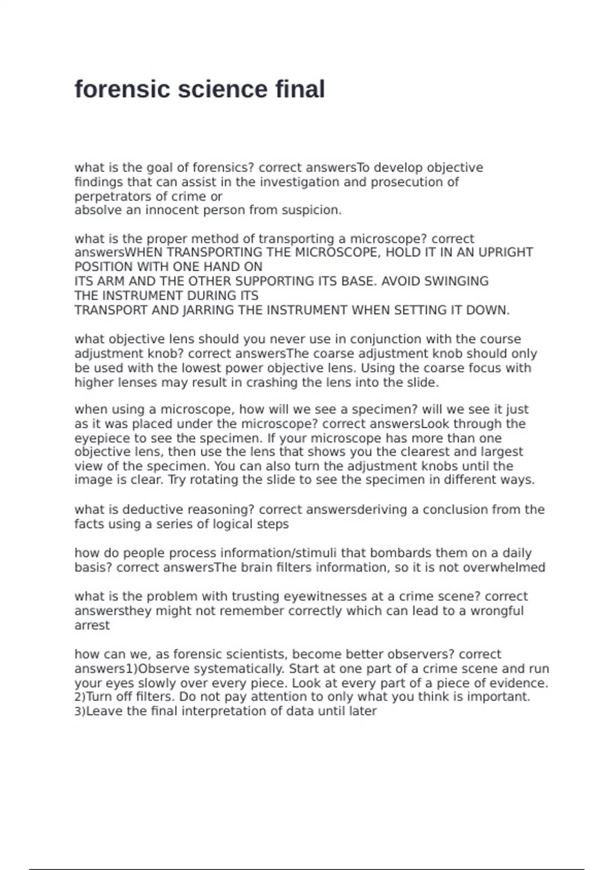 forensic science final exam with 100% correct answers 2025 - Forensic science fina - Stuvia US