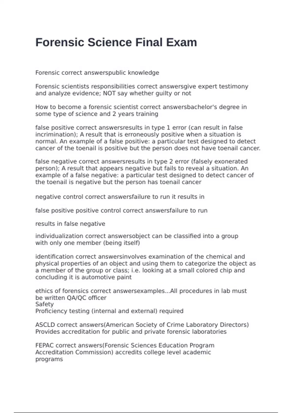 Forensic Science Final Exam with 100% correct answers 2025 - Forensic Science Fina - Stuvia US