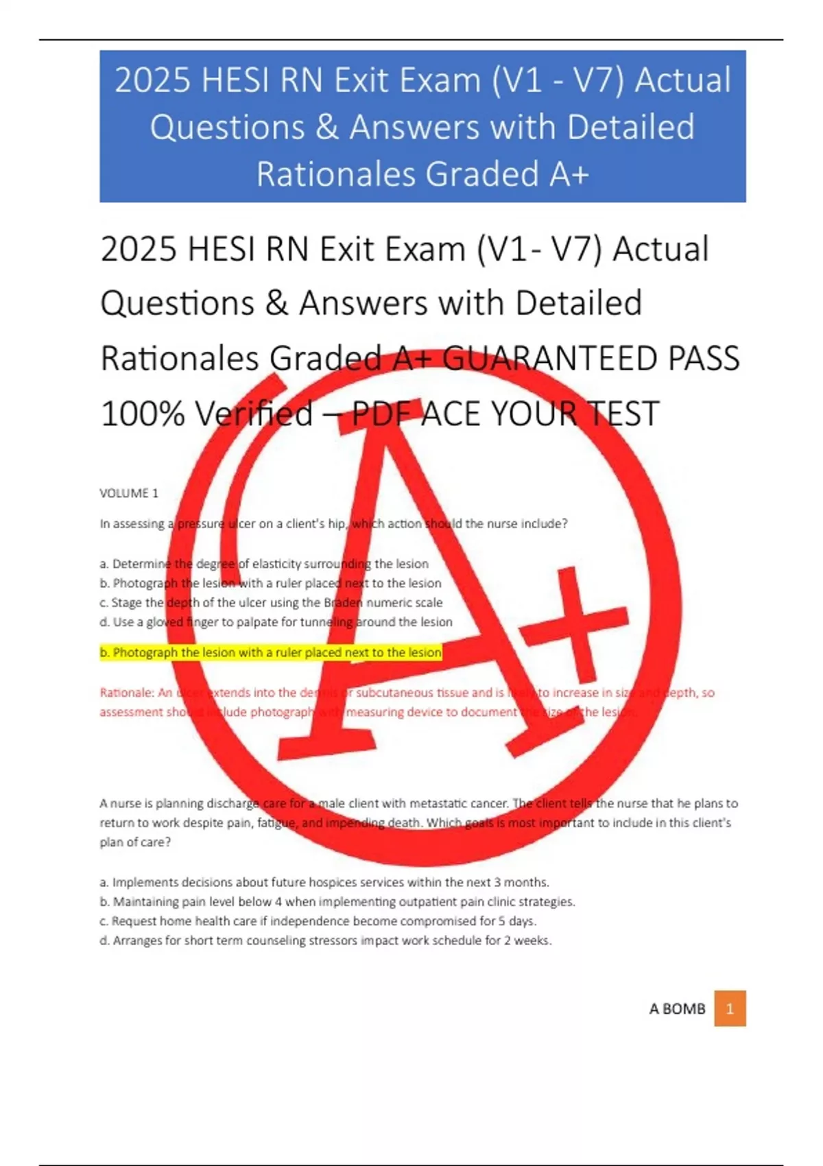 2025 HESI RN Exit Exam (V1 - V7) Actual Questions & Answers with ...