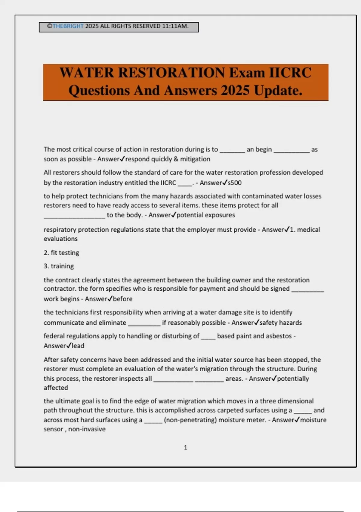 WATER RESTORATION Exam IICRC Questions And Answers 2025 Update. - WATER ...