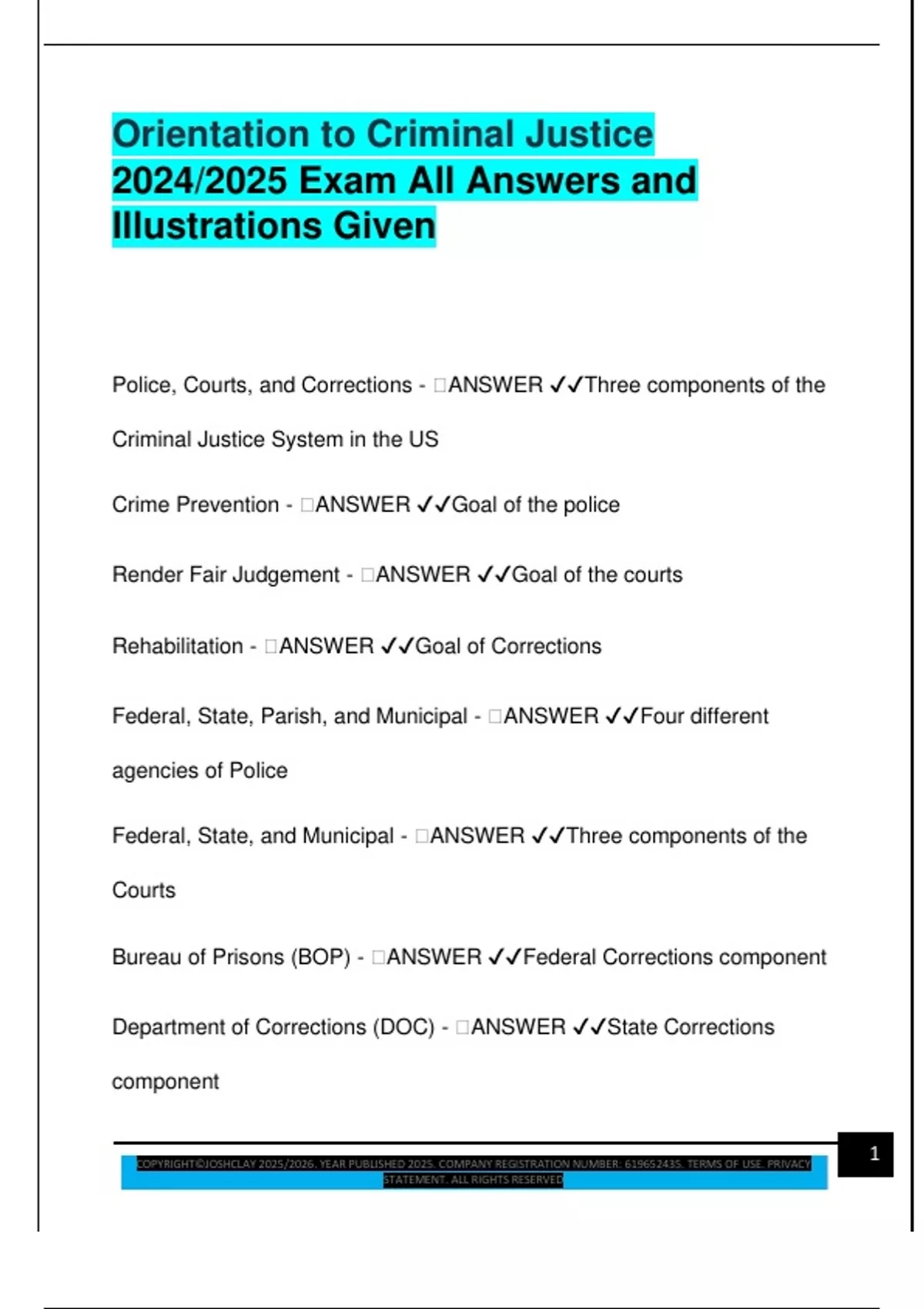Orientation to Criminal Justice 2024/2025 Exam All Answers and ...