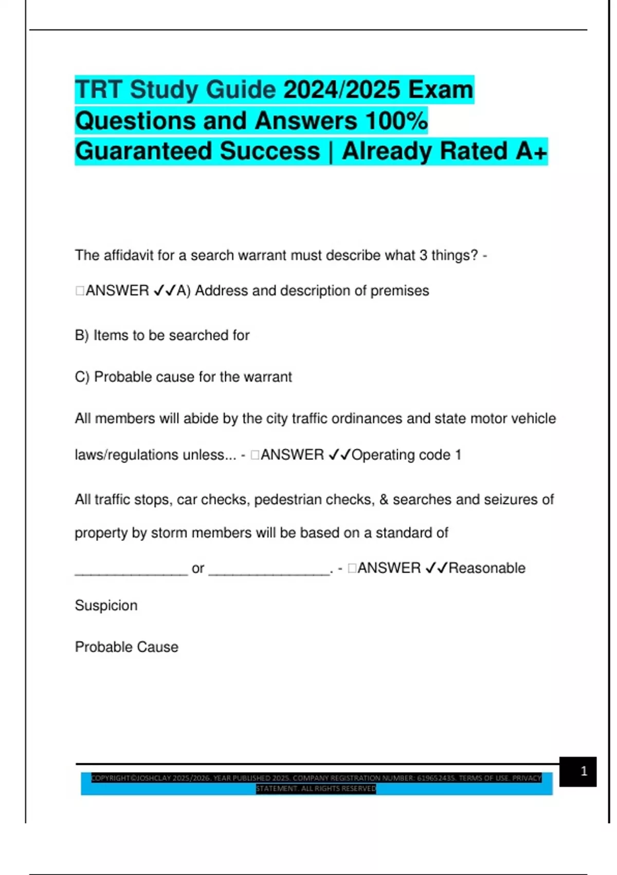 TRT Study Guide 2024/2025 Exam Questions and Answers 100% Guaranteed ...