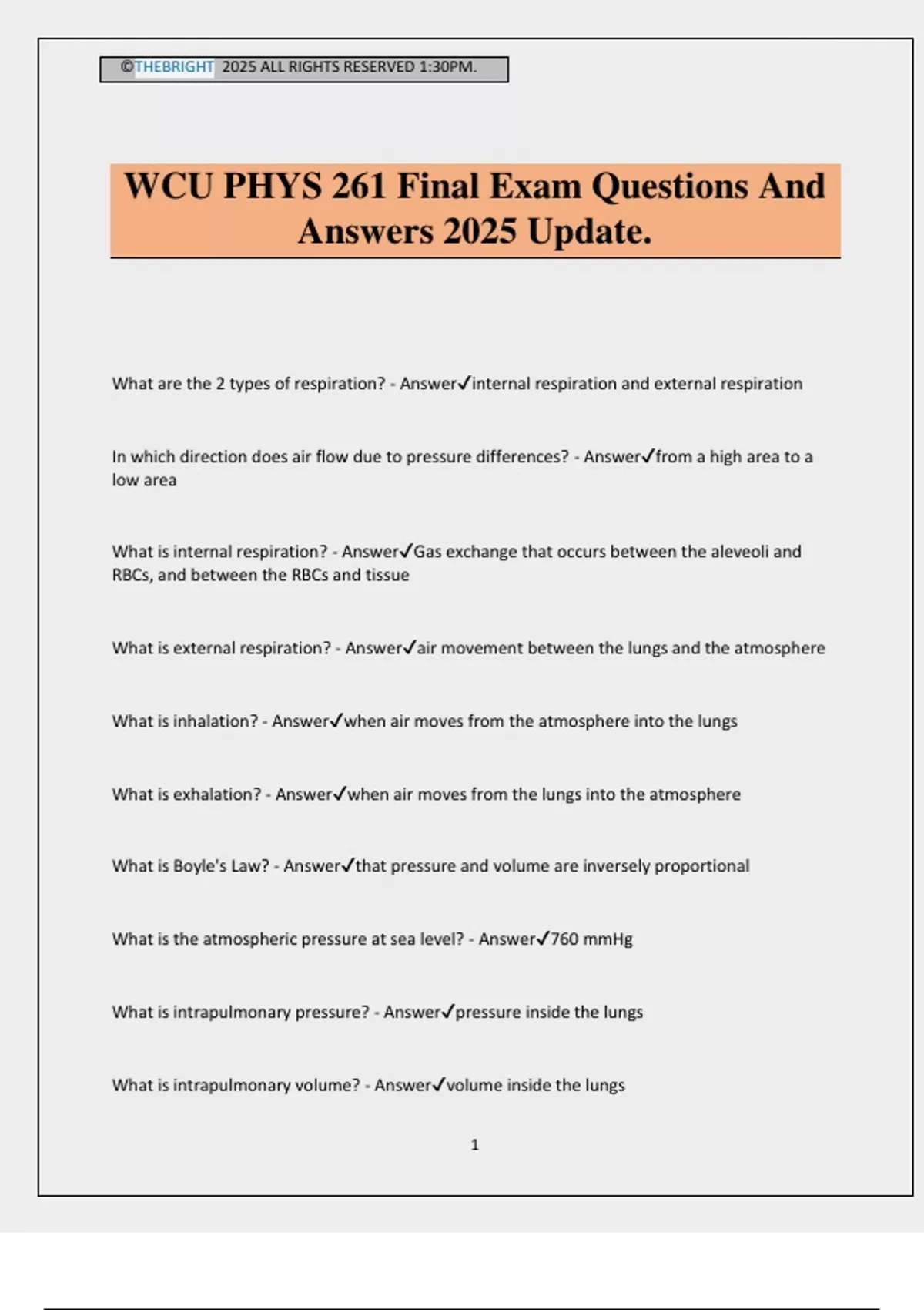WCU PHYS 261 Final Exam Questions And Answers 2025 Update. - PHYS 261 - Stuvia US