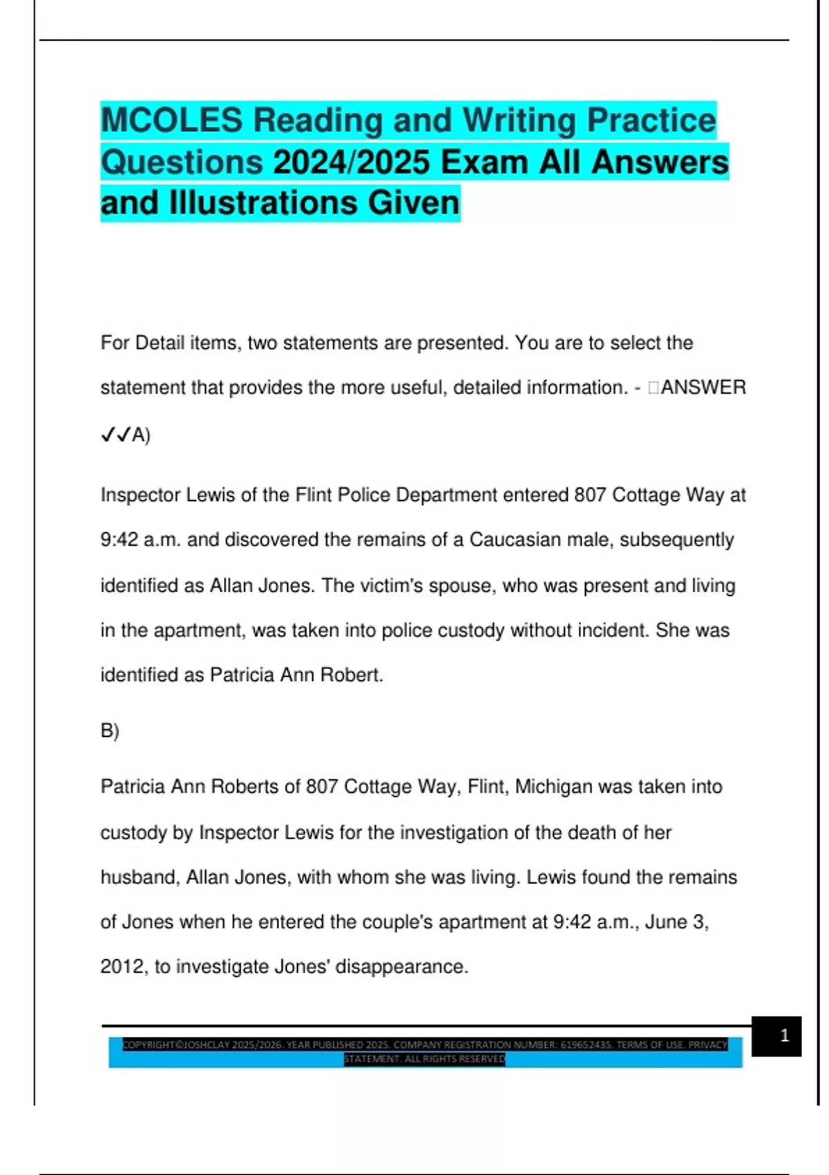 MCOLES Reading and Writing Practice Questions 2024/2025 Exam All ...