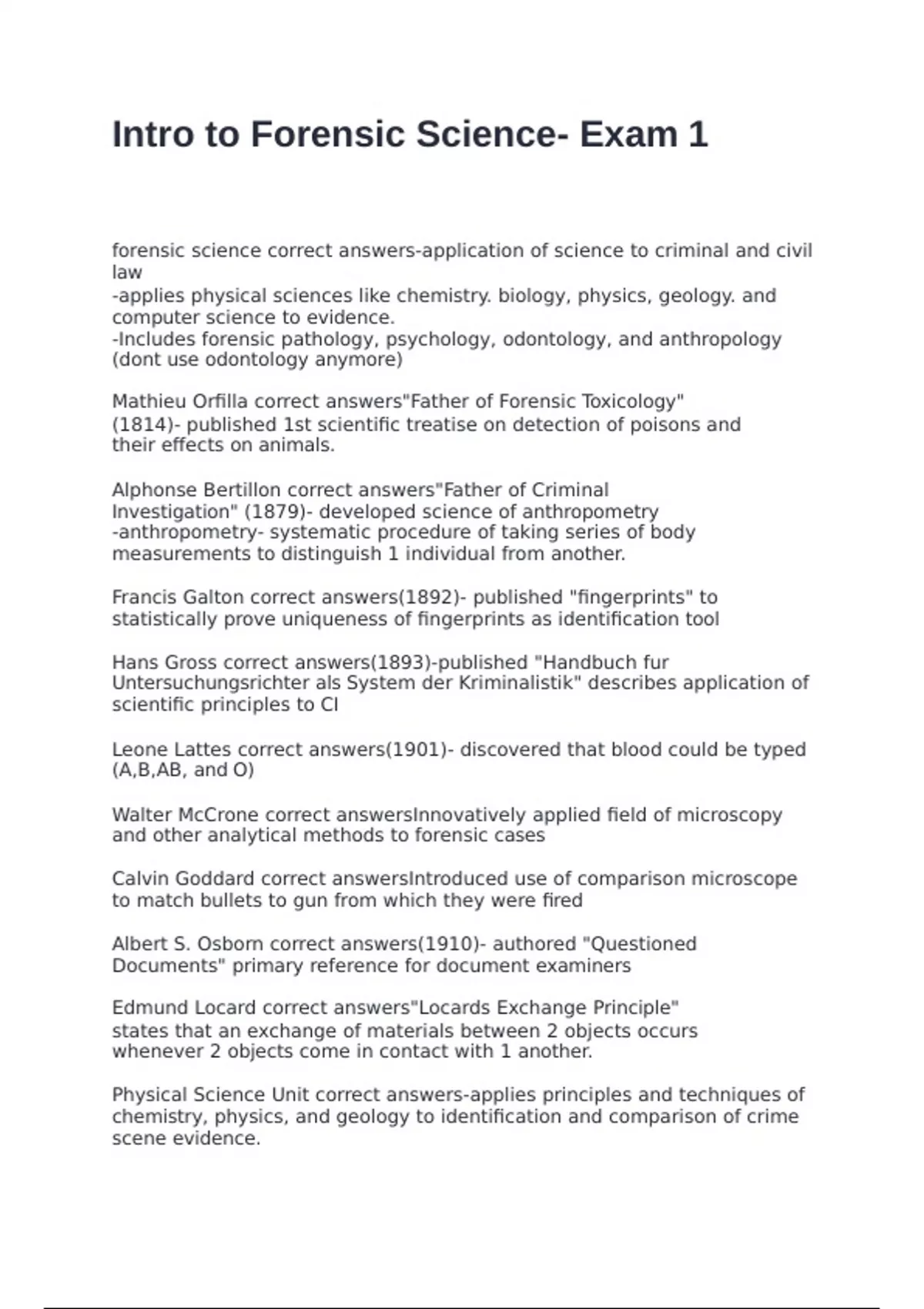 Intro to Forensic Science- Exam with 100% correct answers 2025 - Intro to Forensic Science- Exa ...