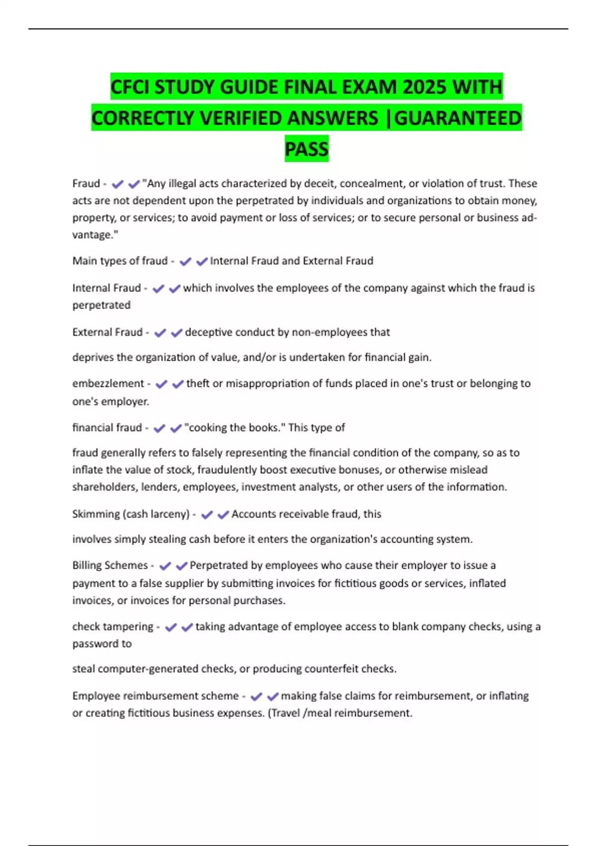 CFCI STUDY GUIDE FINAL EXAM 2025 WITH CORRECTLY VERIFIED ANSWERS ...