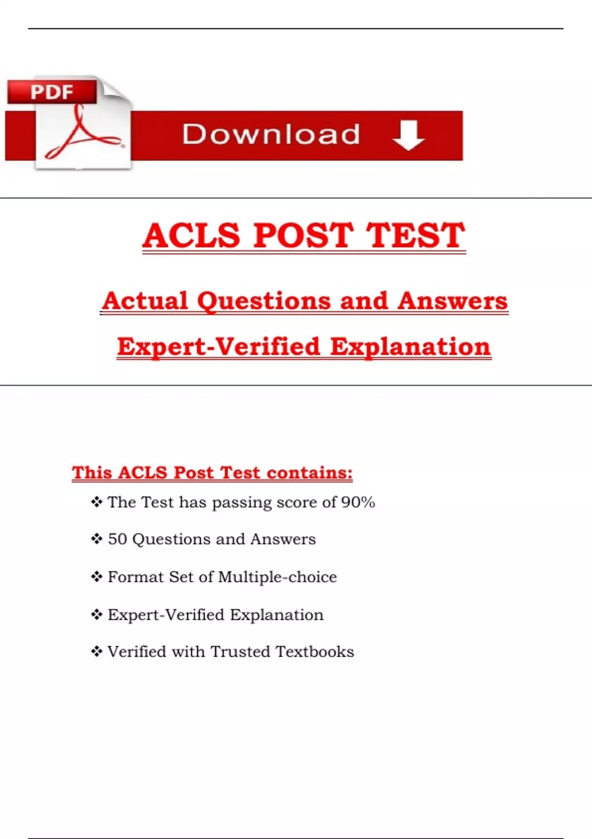 Study Bundle For AHA ACLS Post Test Latest 2025 2026 Most