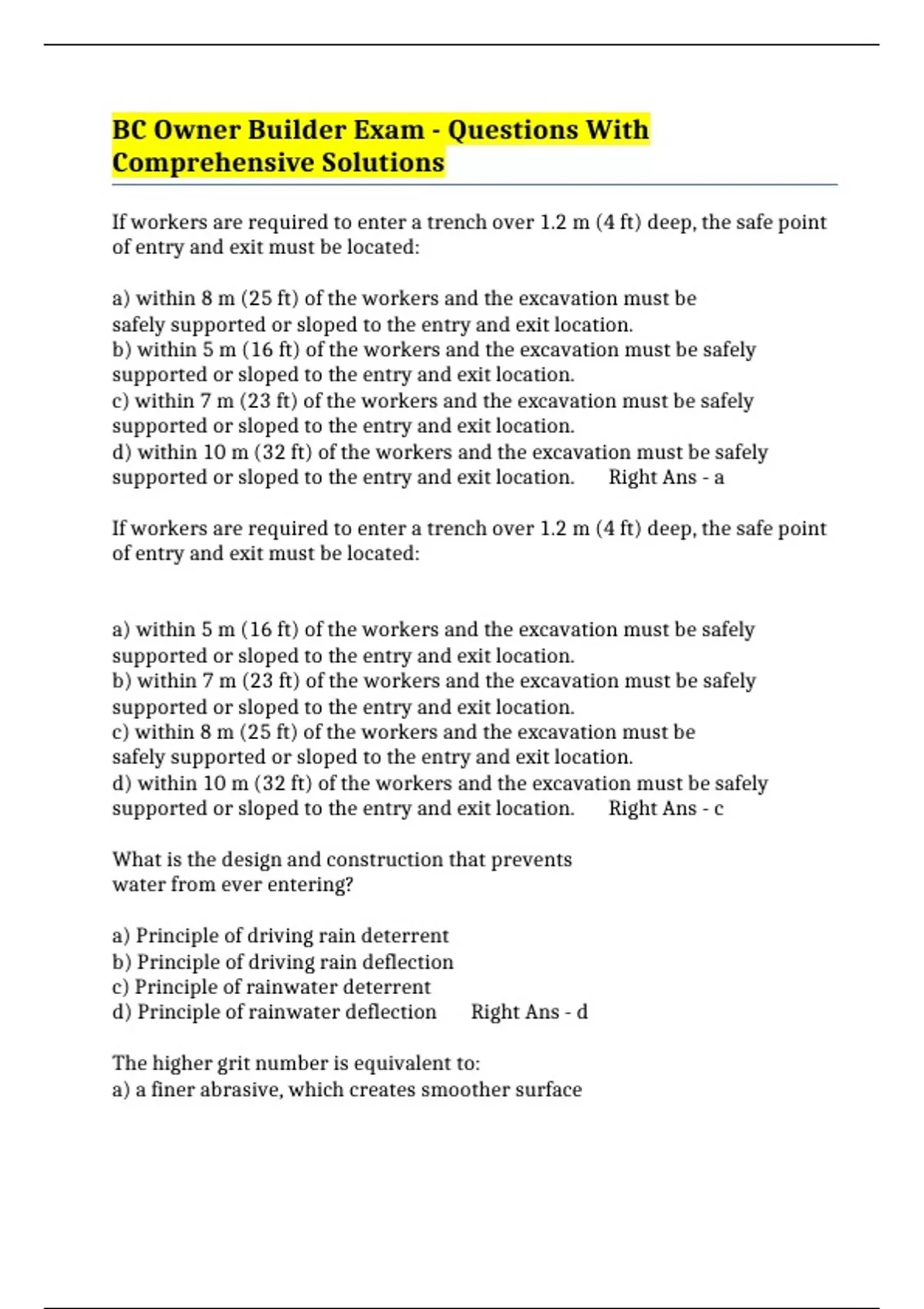BC Owner Builder Exam - Questions With Comprehensive Solutions - BC ...