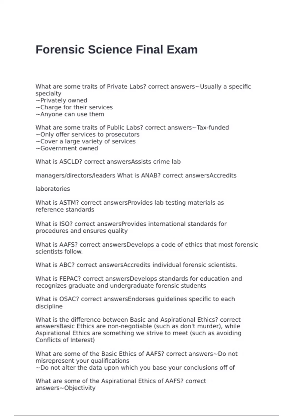 Forensic Science Final Exam with 100% correct answers 2025 - Forensic Science Fina - Stuvia US