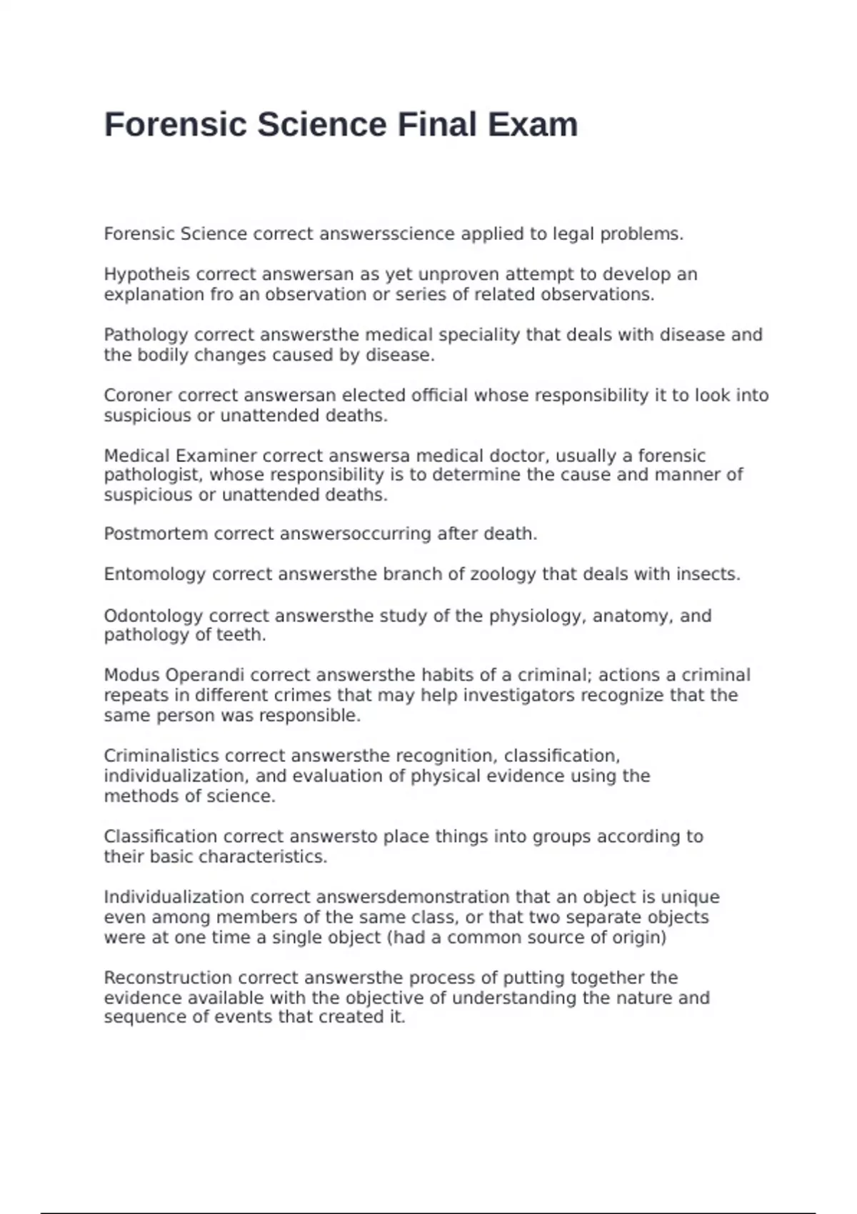 Forensic Science Final Exam with 100% correct answers 2025 - Forensic ...