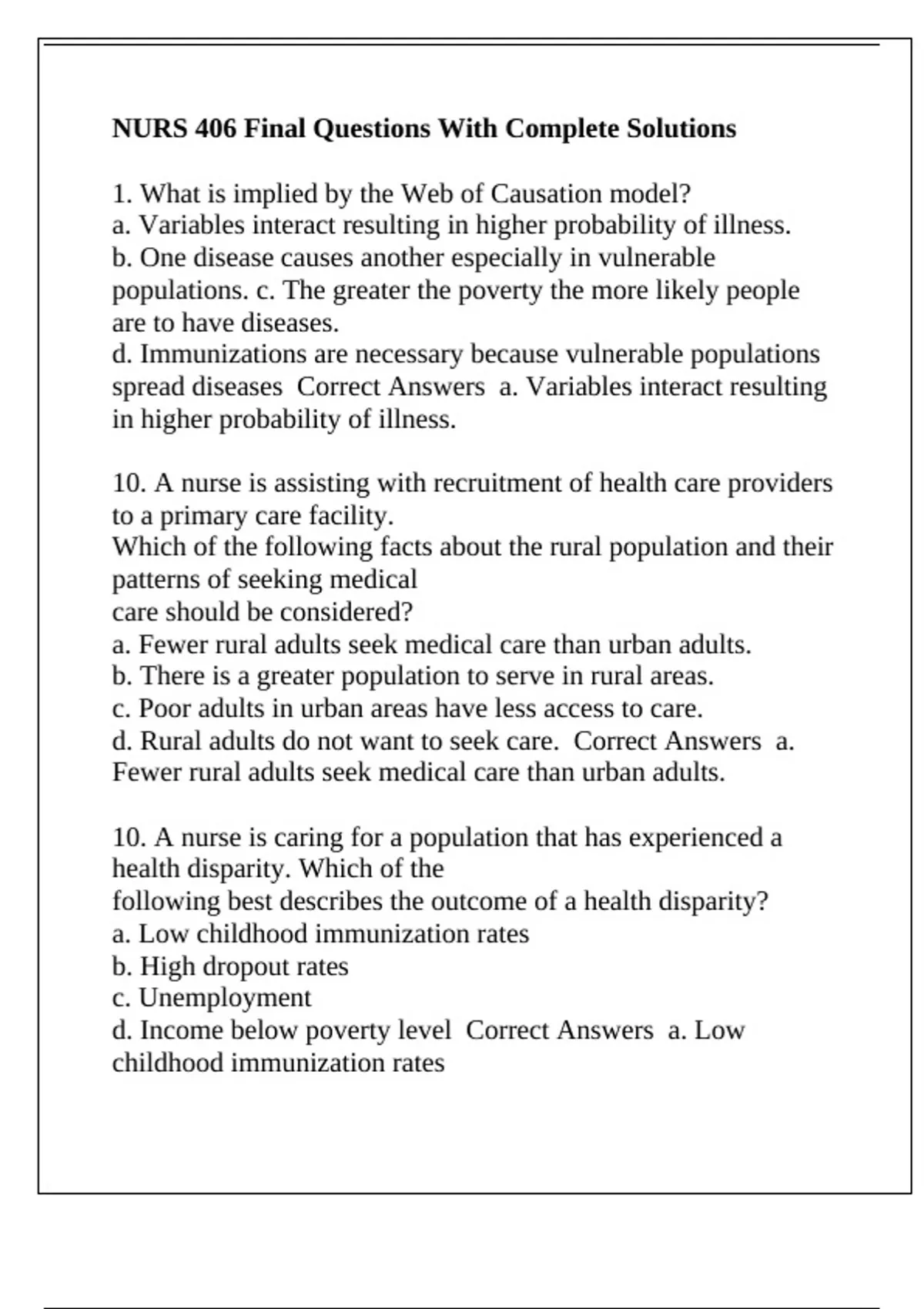 NURS 406 Final Questions With Complete Solutions - NURS 406 - Stuvia US