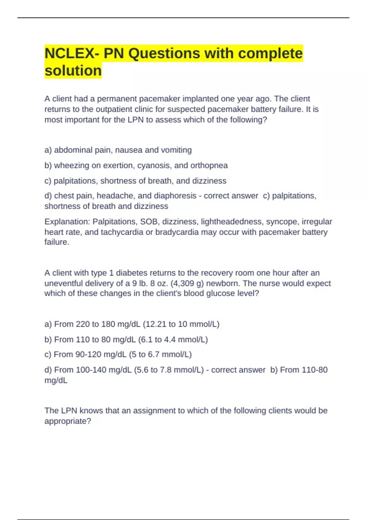 NCLEX- PN Questions with complete solution - NCLEX- PN - Stuvia US