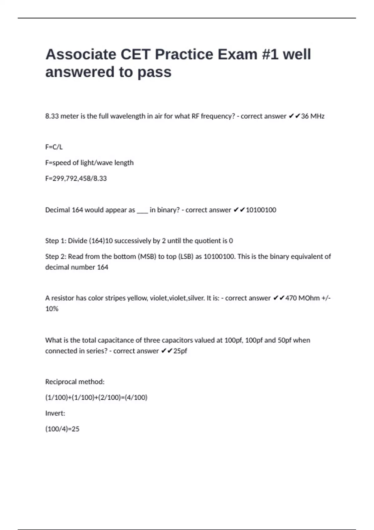 Associate CET Practice Exam #1 well answered to pass - The Associate ...