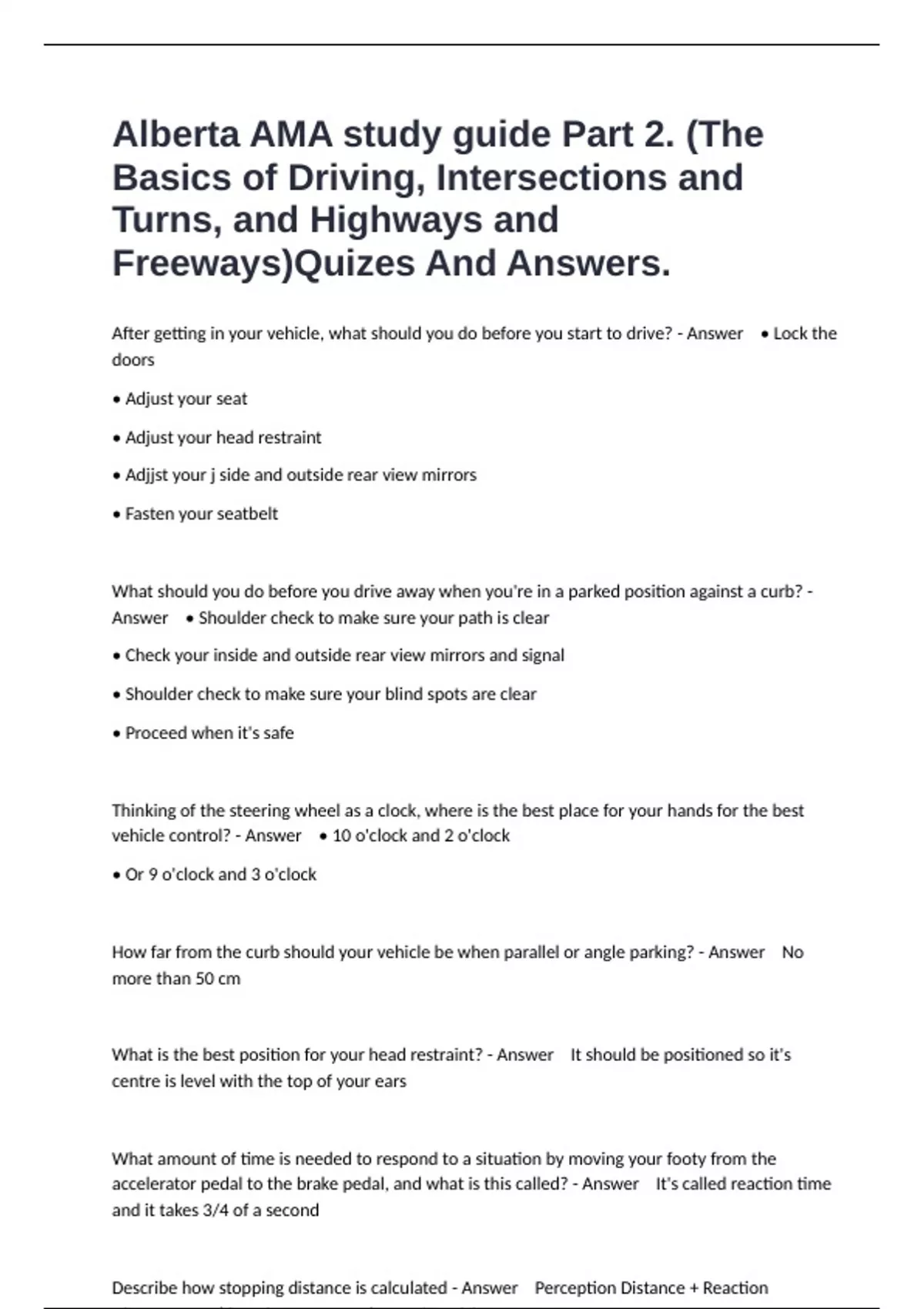 AMA Alberta Learners Test (Questions and Answers Solved Correct ...