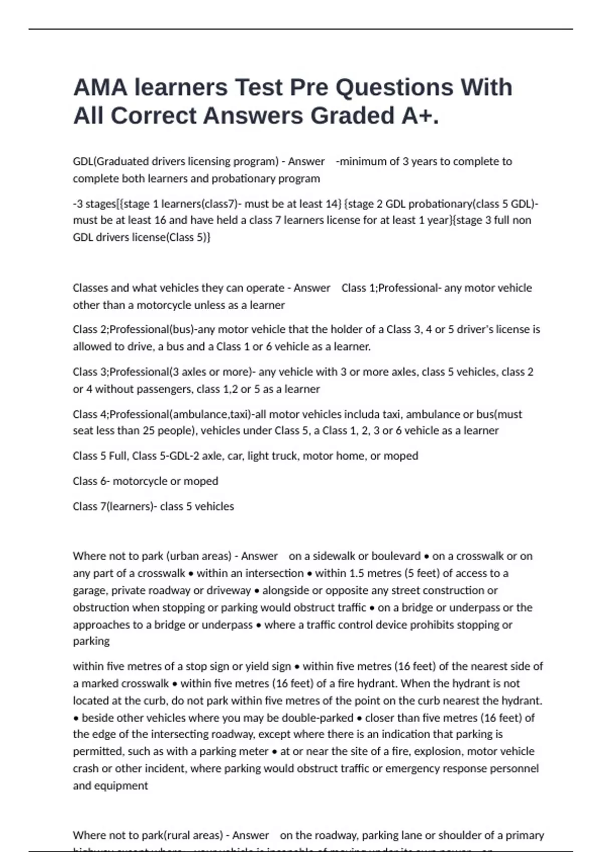 AMA learners Test Pre Questions With All Correct Answers Graded A+ ...