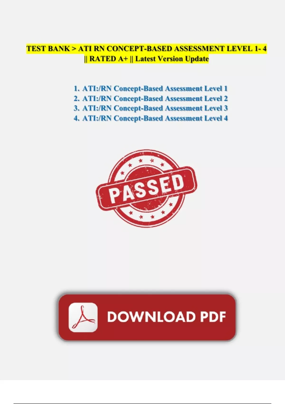 ATI RN Concept-Based Assessment Levels 1-4 || A+ Rated Test Bank ...