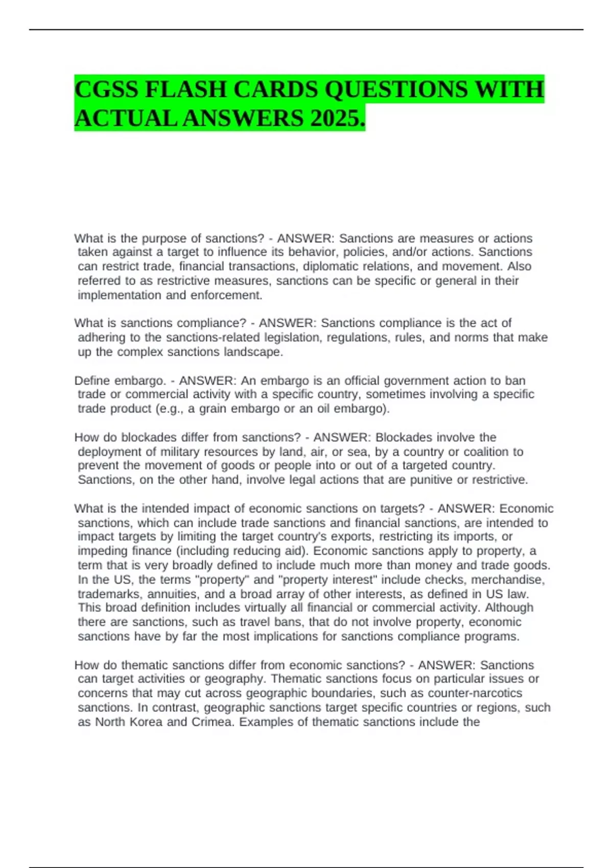 Cgss Flash Cards Questions With Actual Answers 2025 Cgss Stuvia Us
