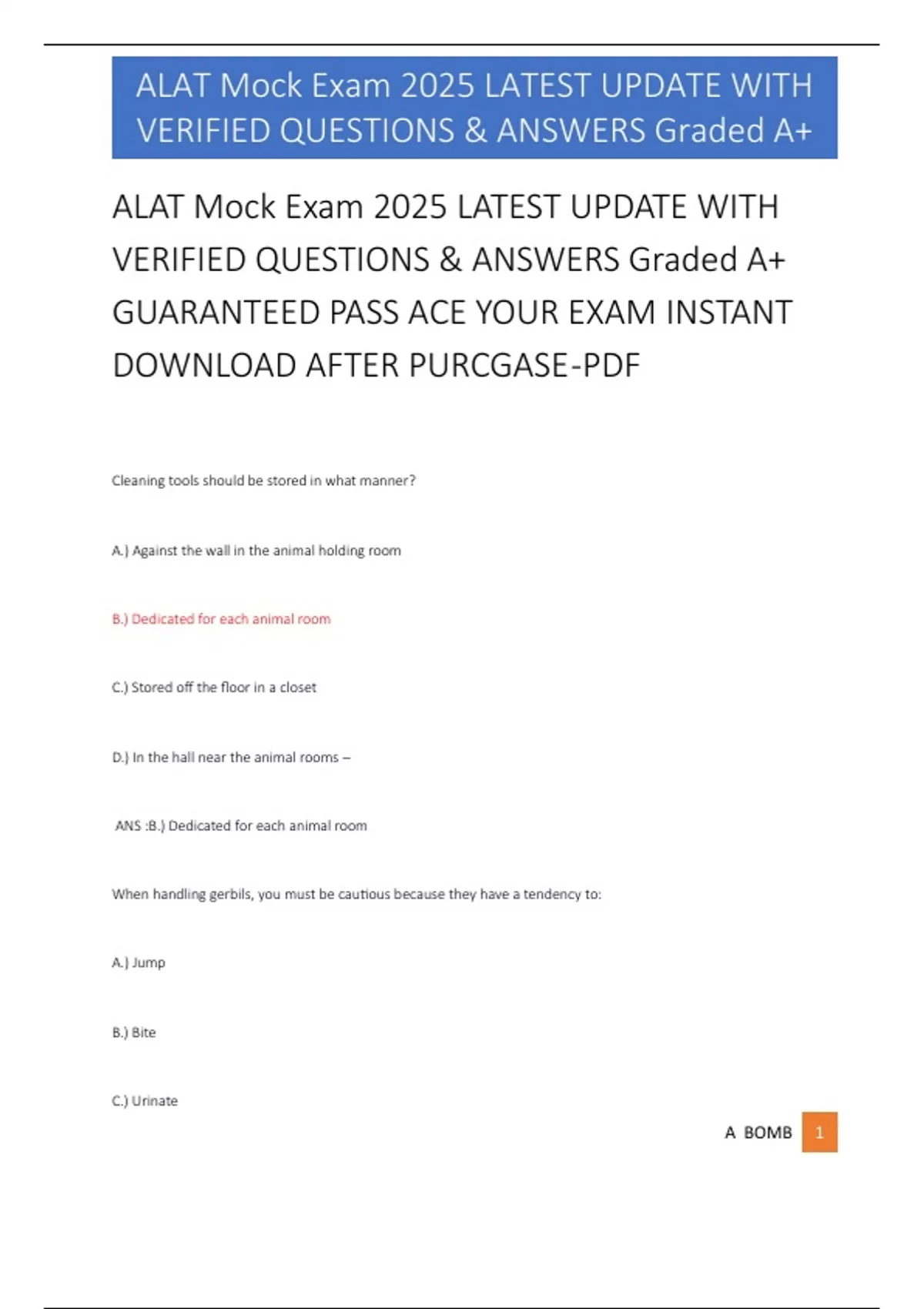 ALAT Mock Exam test bank 2025 LATEST UPDATE WITH VERIFIED QUESTIONS ...