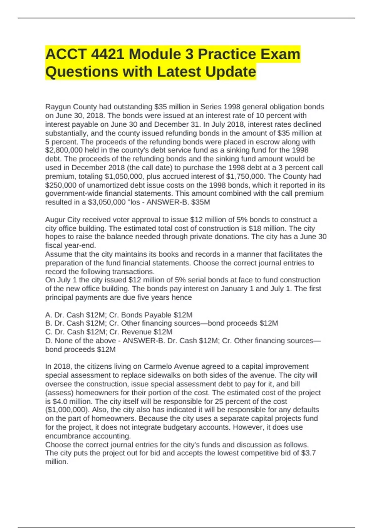 ACCT 4421 Module 3 Practice Exam Questions with Latest Update - ACCT ...