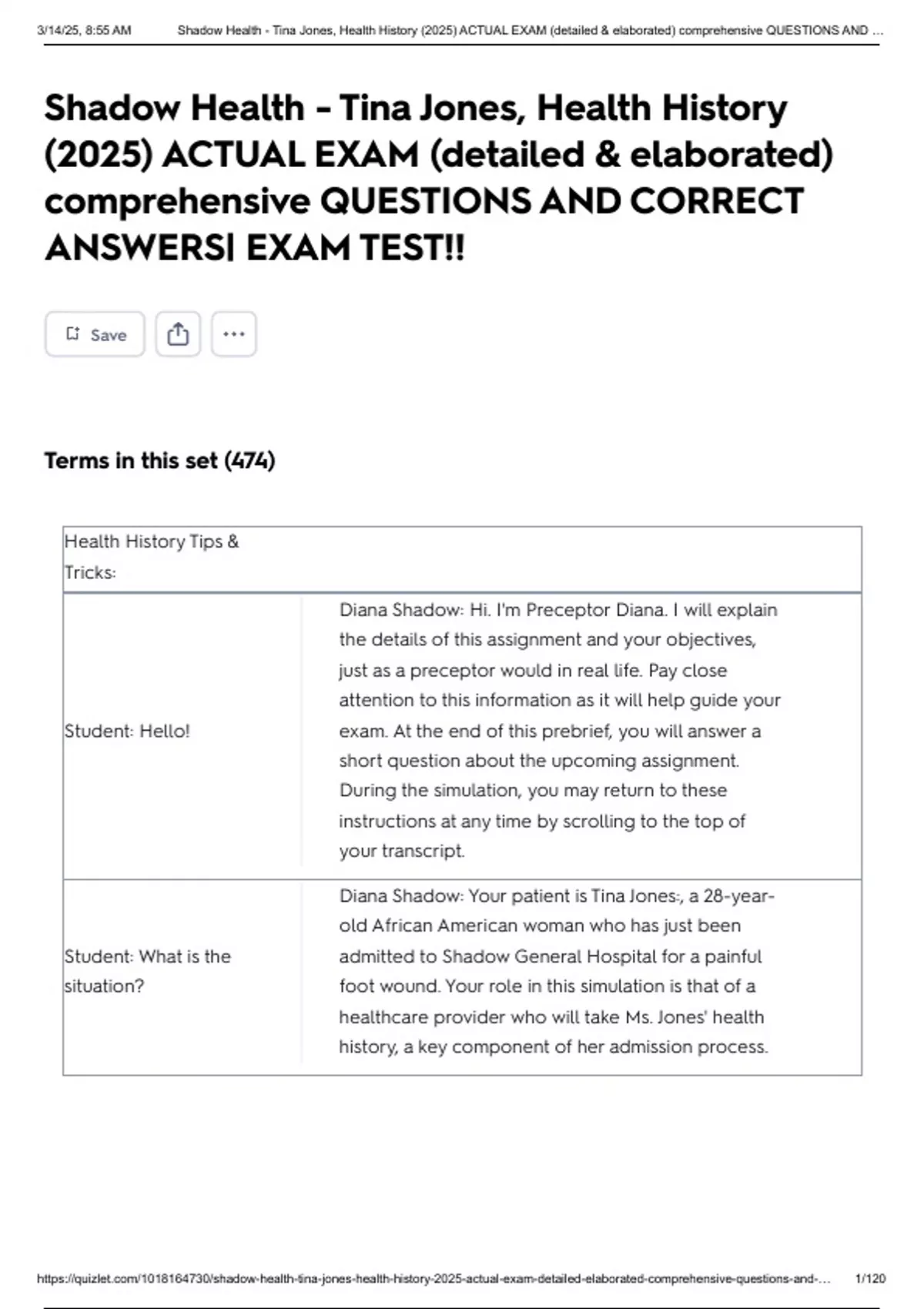 Shadow Health - Tina Jones, Health History (2025) ACTUAL EXAM (detailed ...