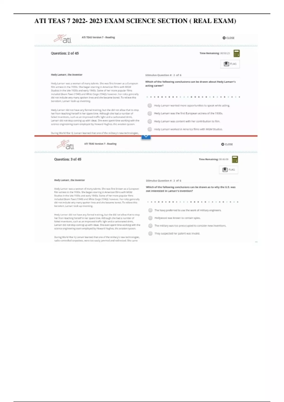 ATI TEAS EXAM SCIENCE SECTION ( REAL EXAM) - ATI TEAS 7 - Stuvia US