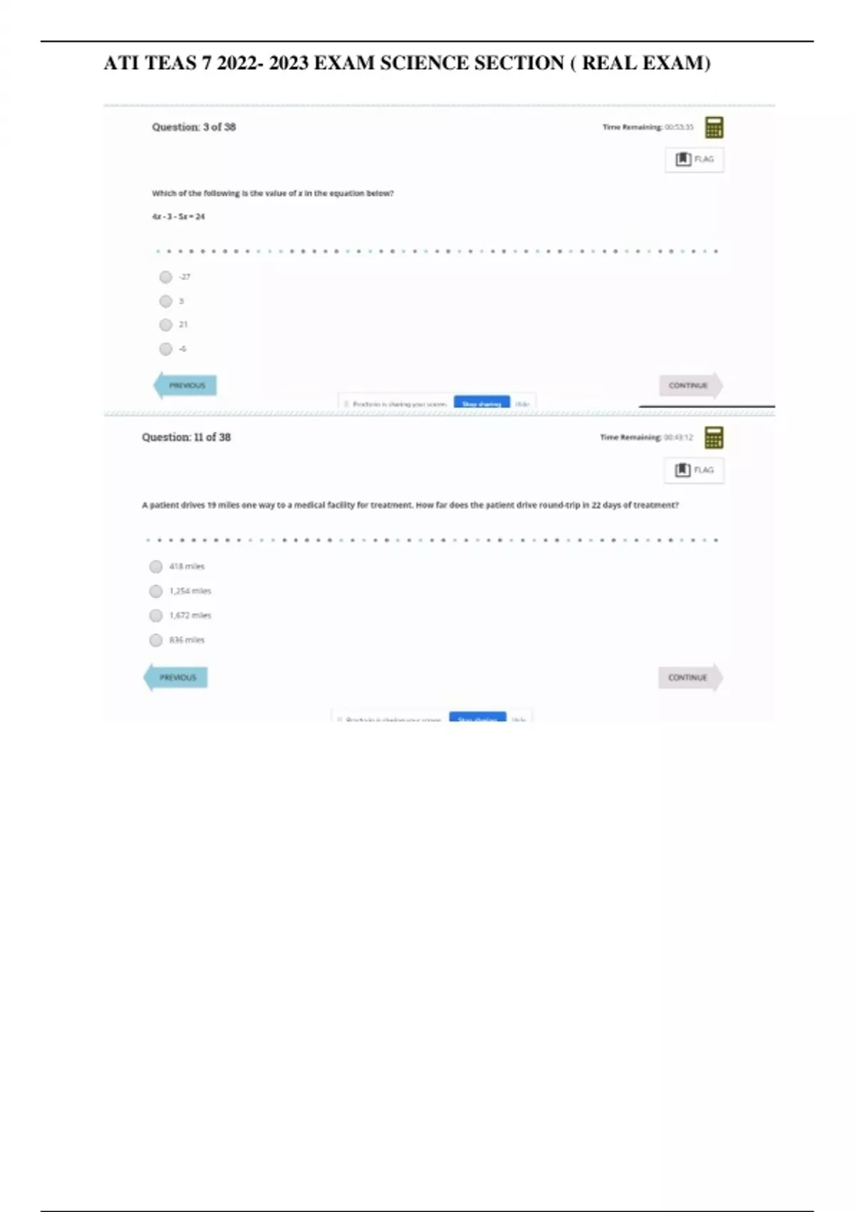 ATI TEAS EXAM SCIENCE SECTION ( REAL EXAM) - ATI TEAS 7 - Stuvia US