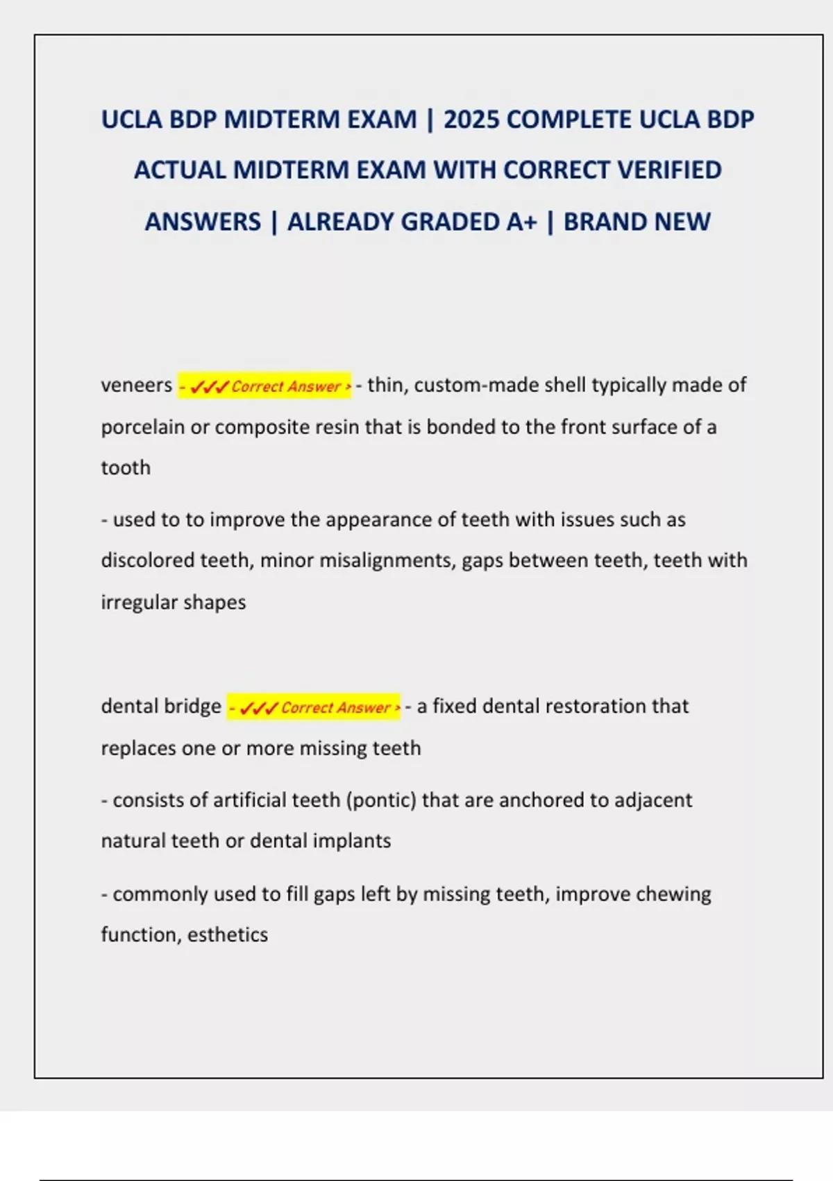 UCLA BDP MIDTERM EXAM | 2025 COMPLETE UCLA BDP ACTUAL MIDTERM EXAM WITH ...