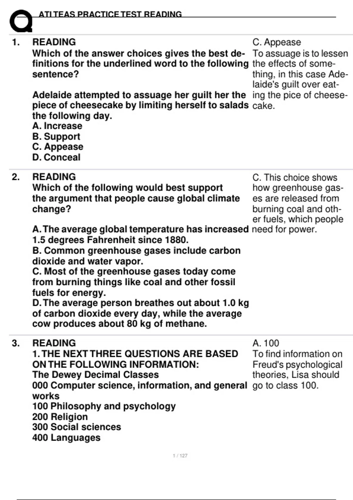 ATI TEAS PRACTICE TEST READING - ATI TEAS - Stuvia US