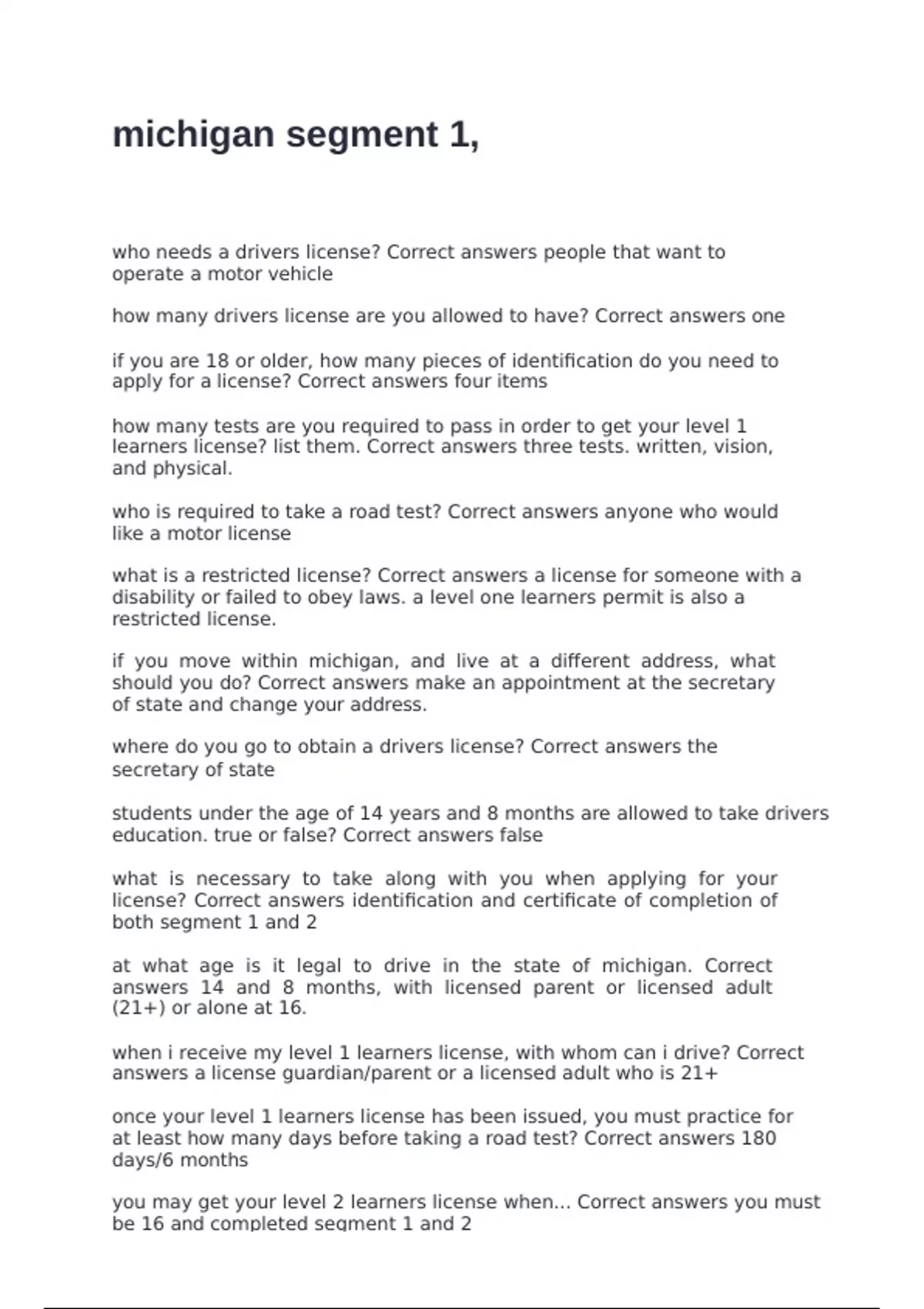 michigan segment exam with 100% correct answers 2025 - Michigan segment 1, - Stuvia US