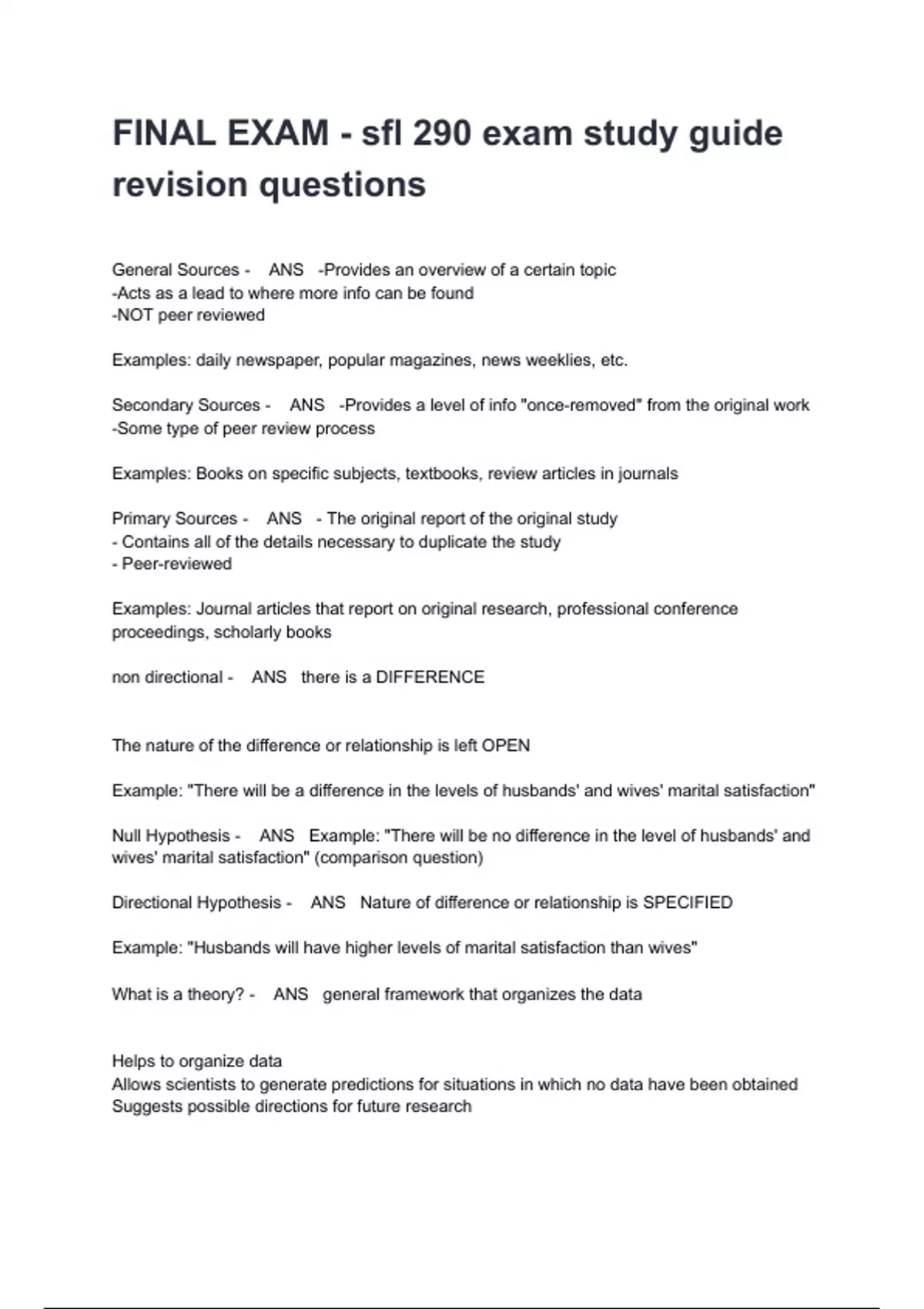 FINAL EXAM - sfl 290 exam study guide revision questions - Sfl 290 ...