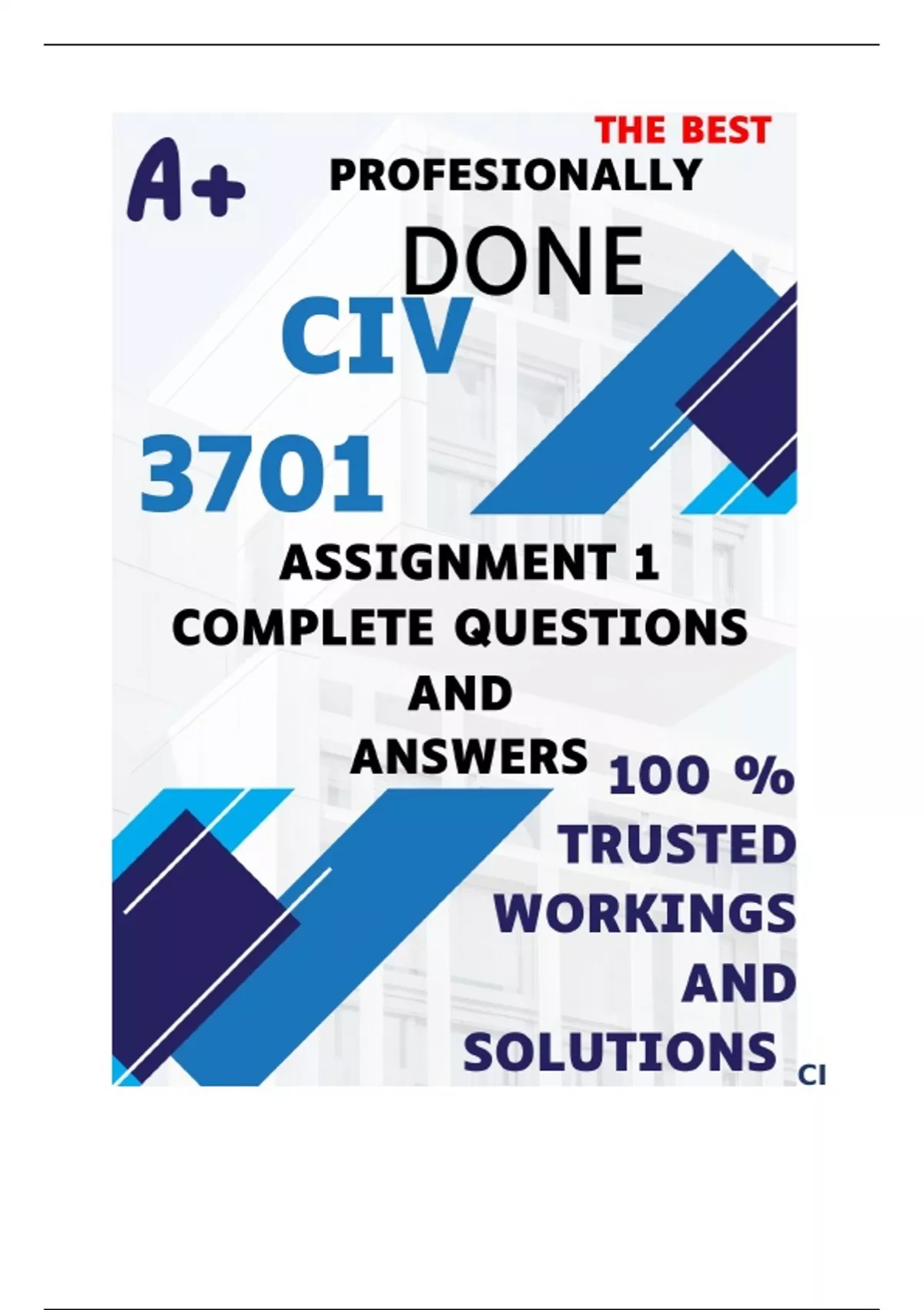 CIV3701 Assignment 1 (COMPLETE ANSWERS) Semester 1 2025 - DUE 2025; 100% correct solutions and ...