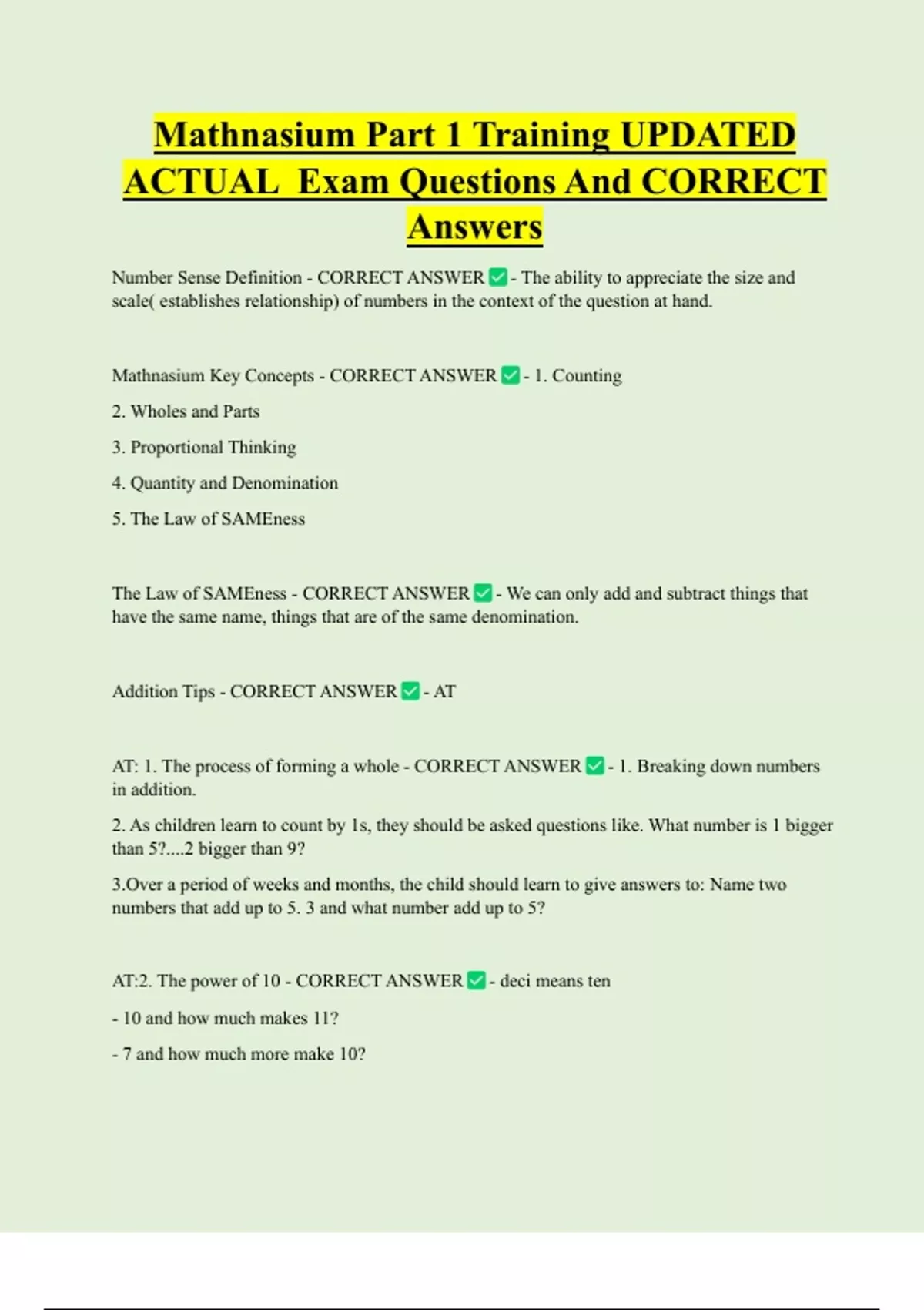 Mathnasium Part 1 Training UPDATED ACTUAL Exam Questions And CORRECT ...