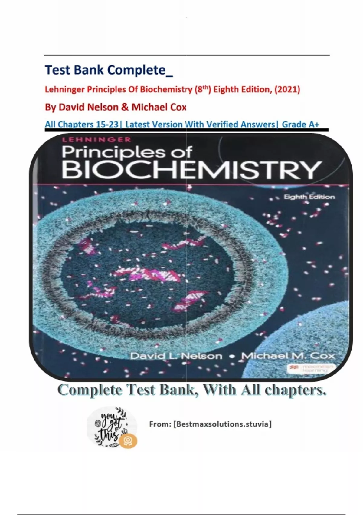 Test Bank Complete_ Lehninger Principles Of Biochemistry (8th) Eighth ...