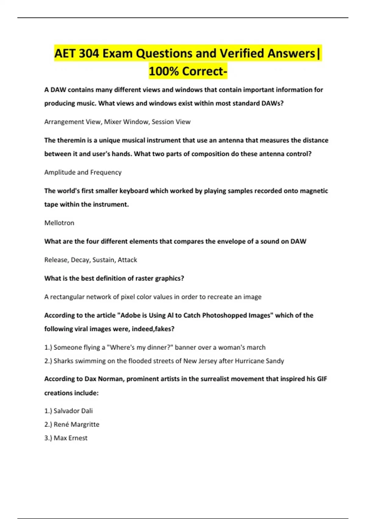 AET 304 Exam Questions and Verified Answers| 100% Correct- - AET 304 ...