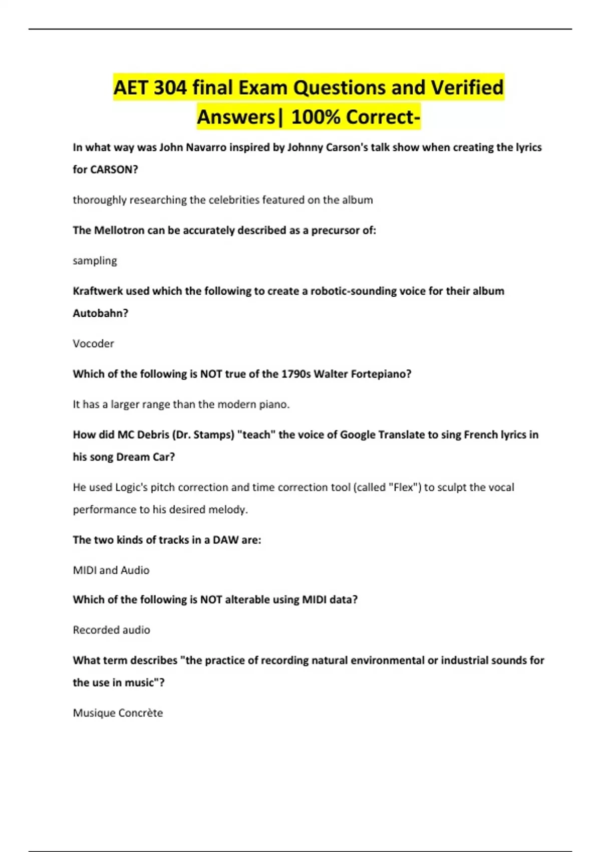 AET 304 final Exam Questions and Verified Answers| 100% Correct- - AET 304 - Stuvia US