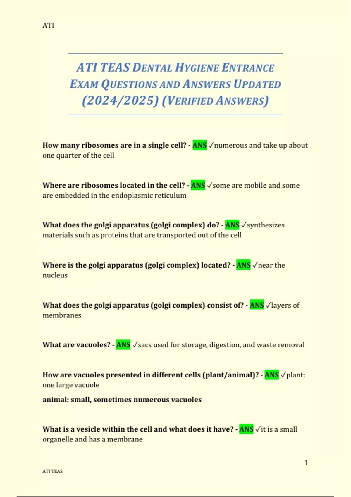 ATI TEAS DENTAL HYGIENE ENTRANCE EXAM QUESTIONS AND ANSWERS UPDATED ...
