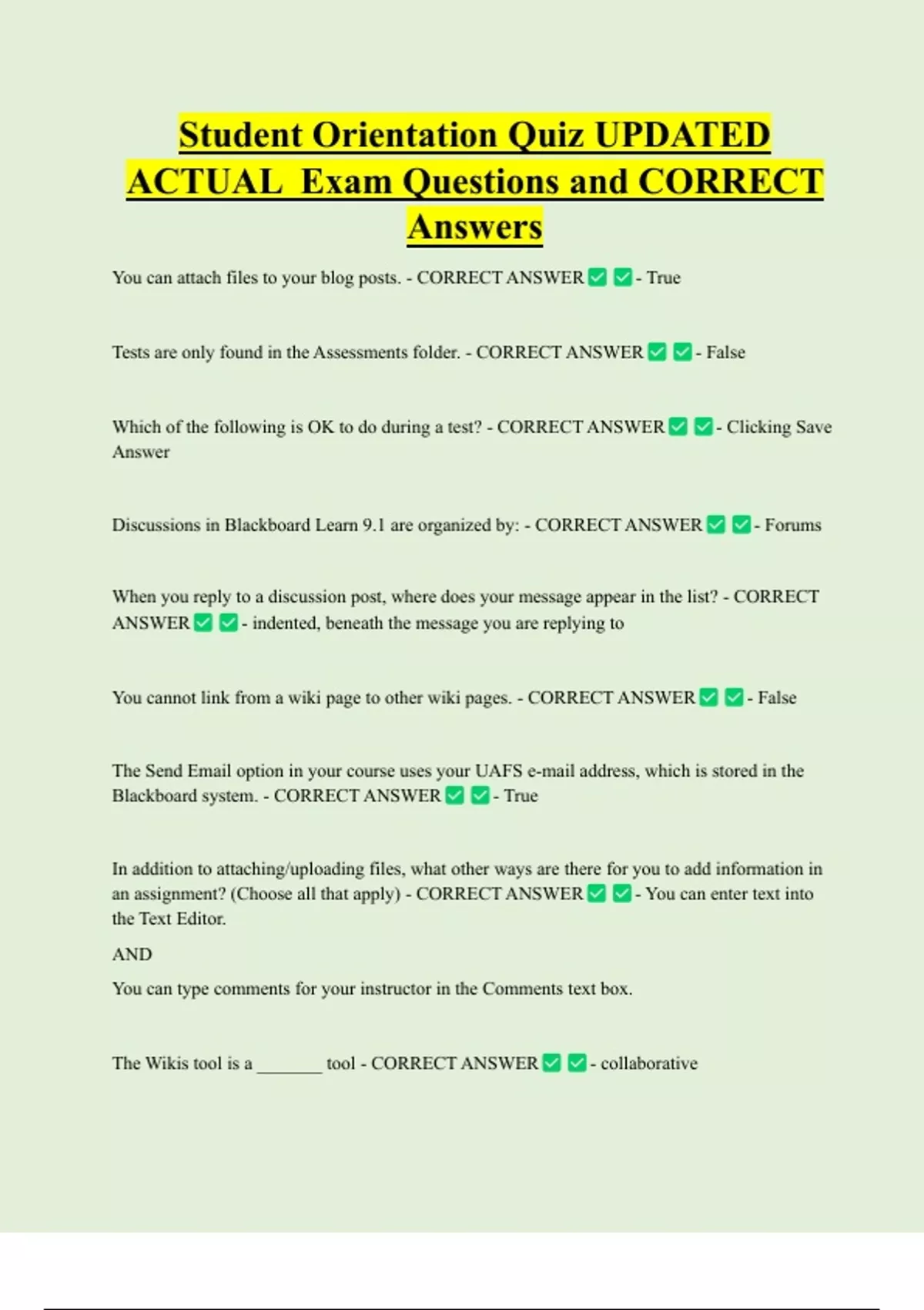 Student Orientation Quiz UPDATED ACTUAL Exam Questions and CORRECT ...