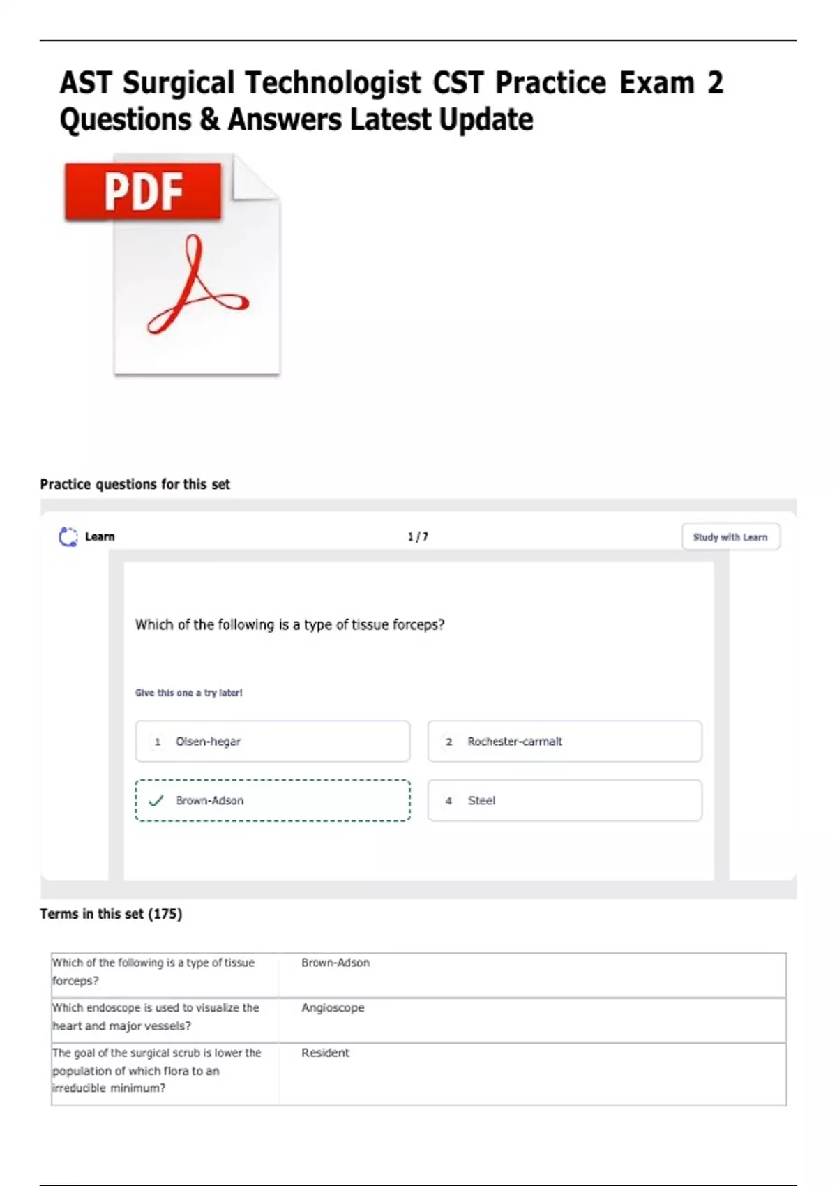 AST Surgical Technologist CST Practice Exam 2 Questions & Answers ...