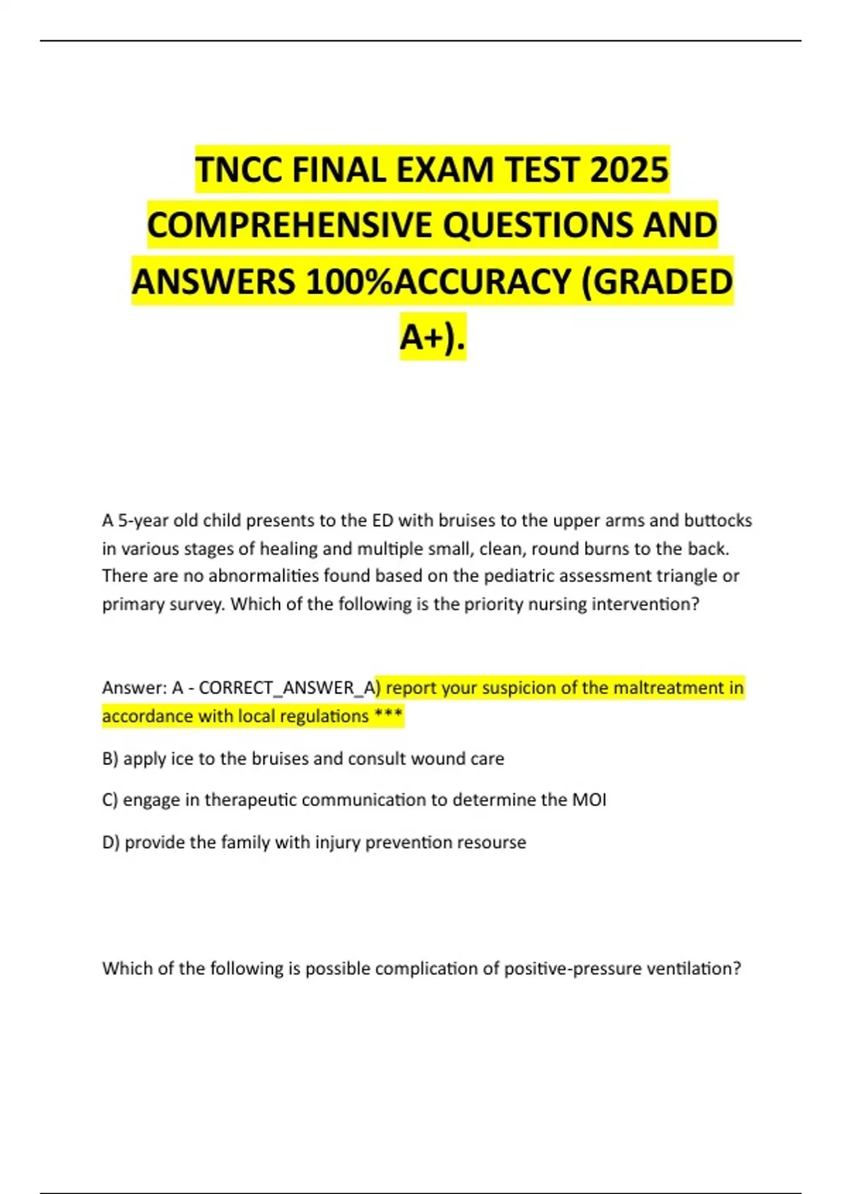 TNCC FINAL EXAM TEST 2025 COMPREHENSIVE QUESTIONS AND ANSWERS 100 ...