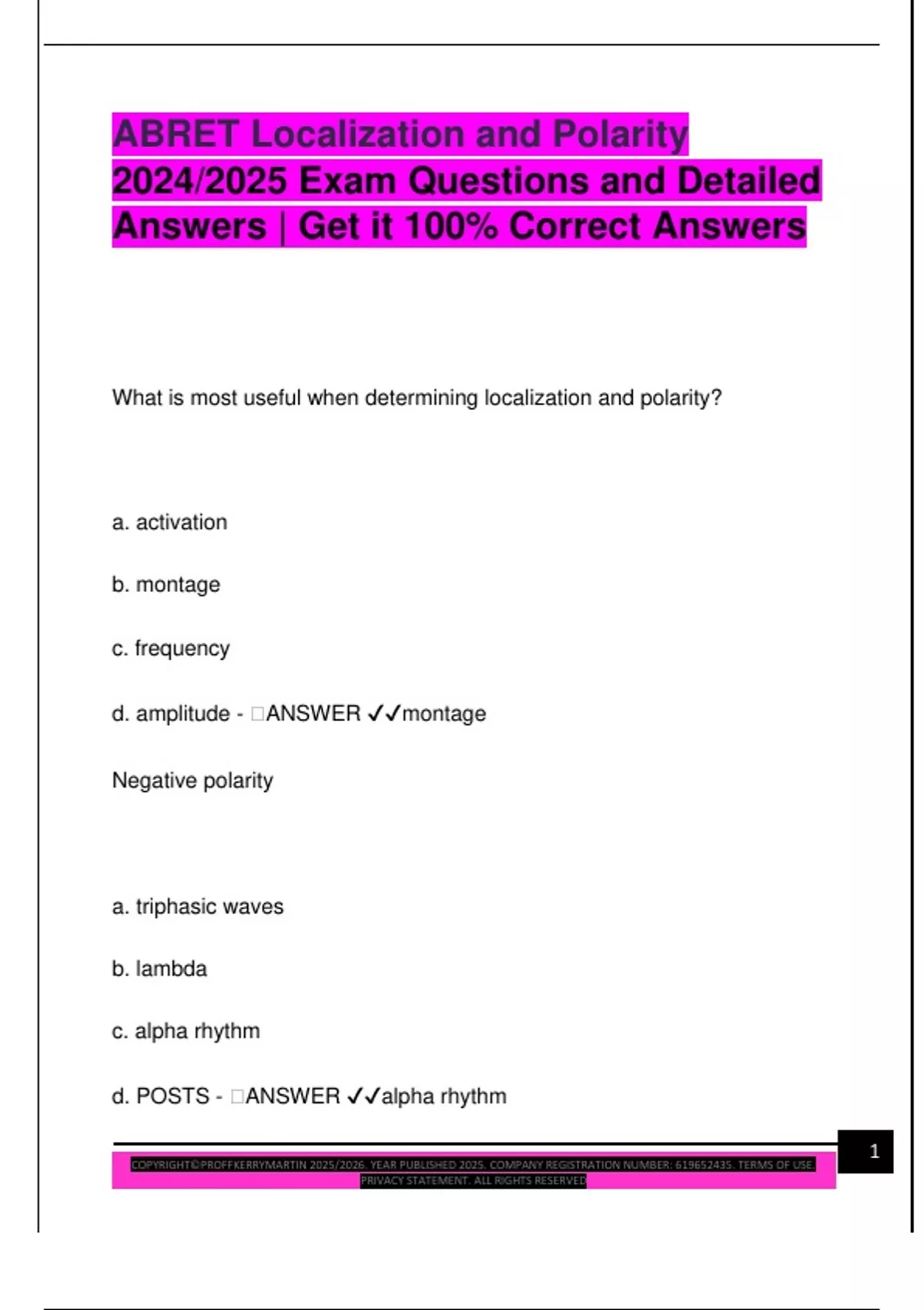 ABRET Localization and Polarity 2024/2025 Exam Questions and Detailed ...