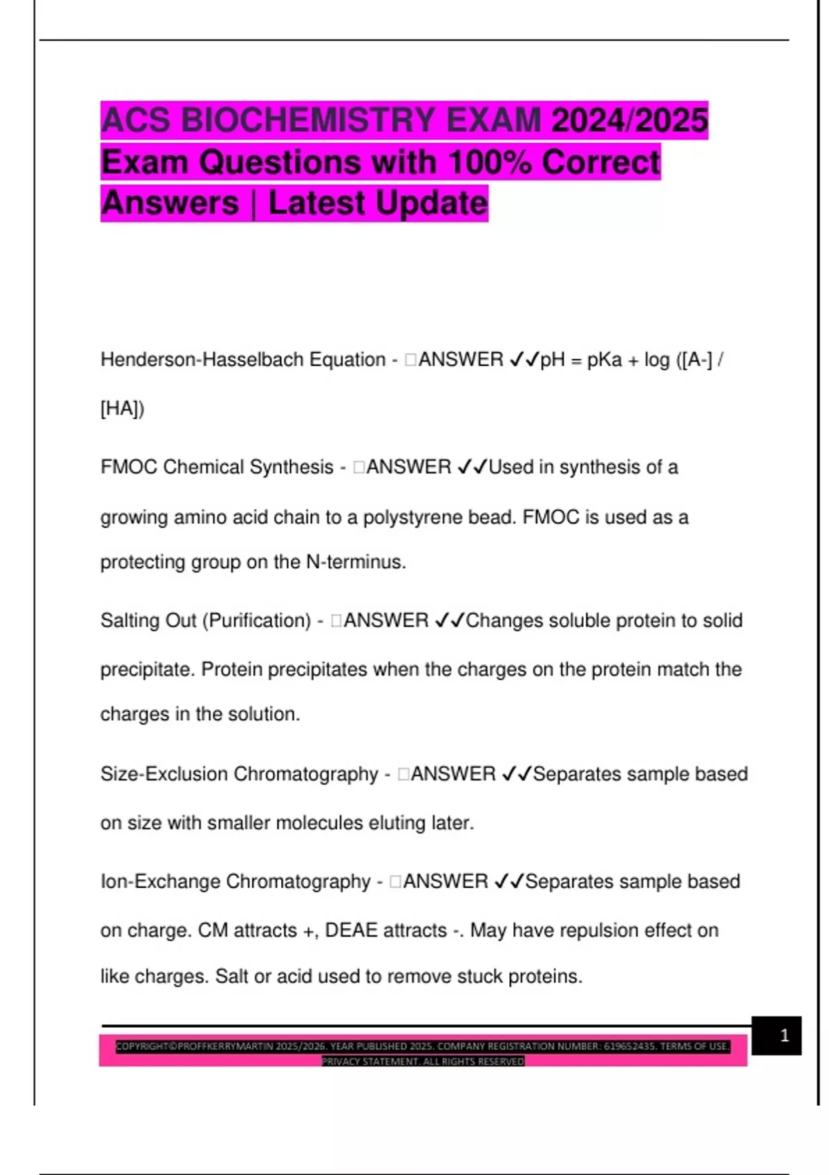 ACS BIOCHEMISTRY EXAM 2024/2025 Exam Questions with 100% Correct ...