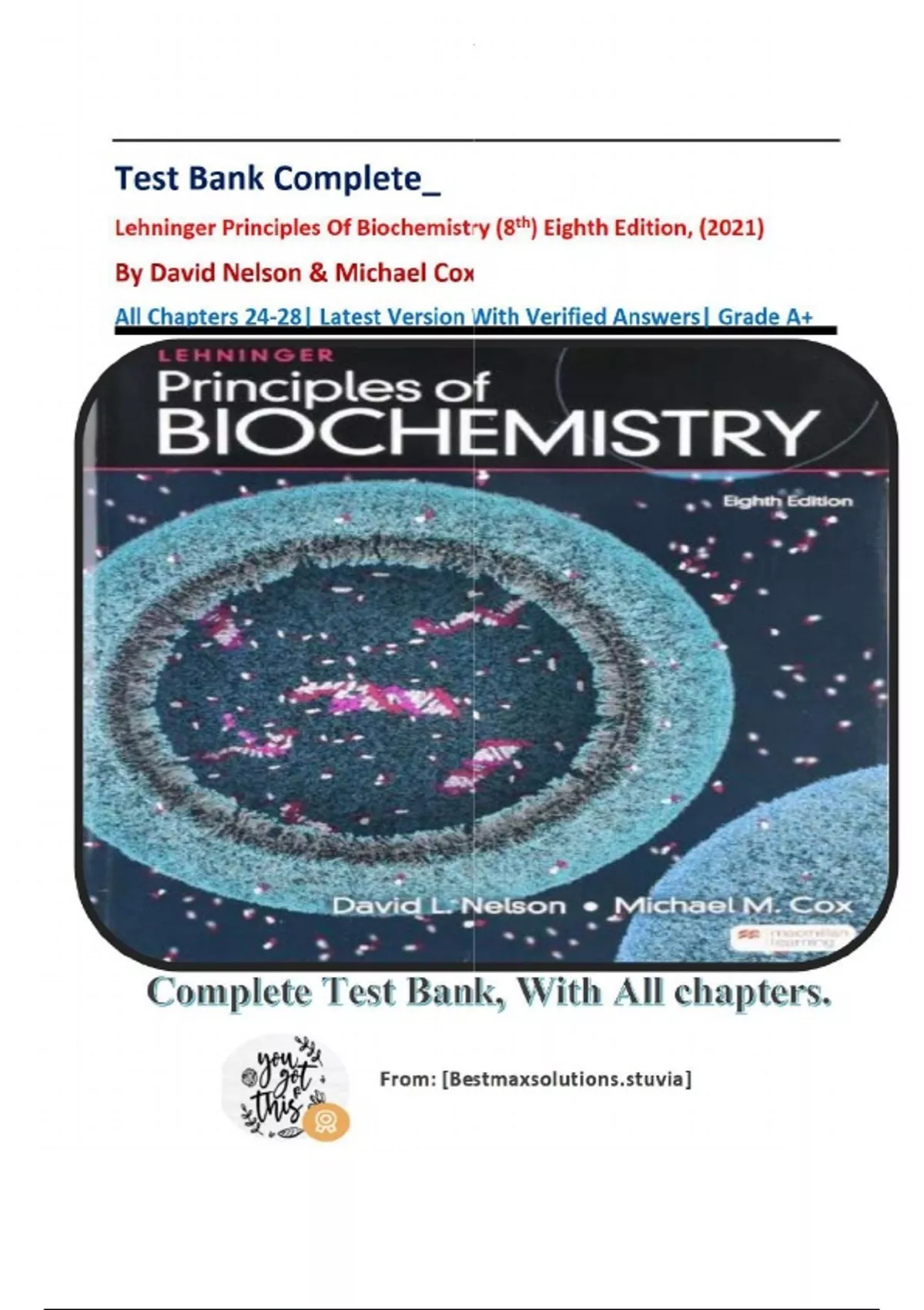 Test Bank Complete_ Lehninger Principles Of Biochemistry (8th) Eighth ...