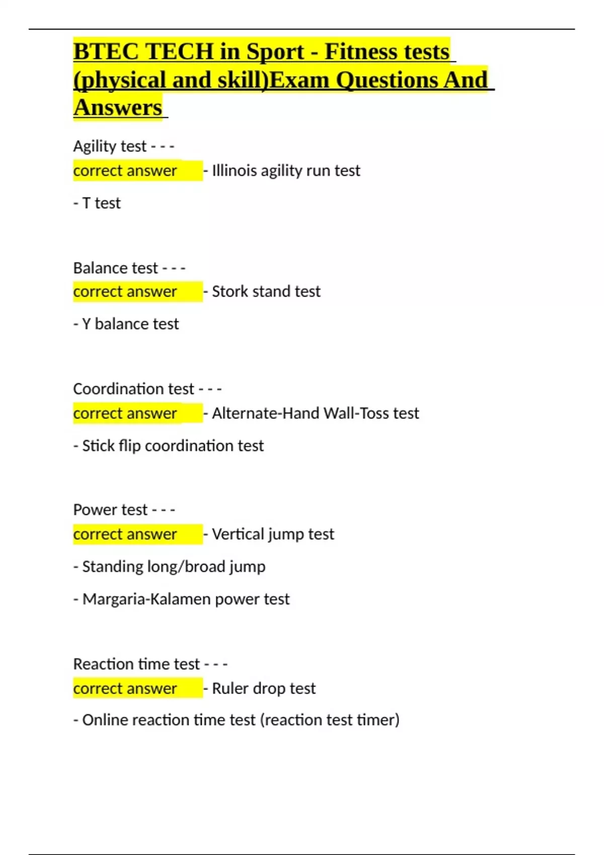 BTEC TECH in Sport - Fitness tests (physical and skill)Exam Questions ...