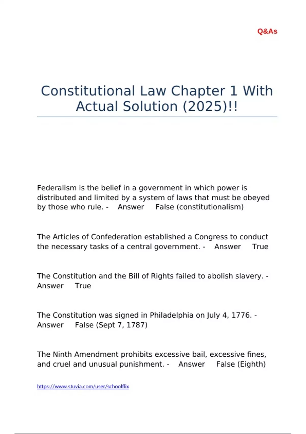 Constitutional Law Chapter 1 With Actual Solution (2025)!! - Constitutional Law - Stuvia US