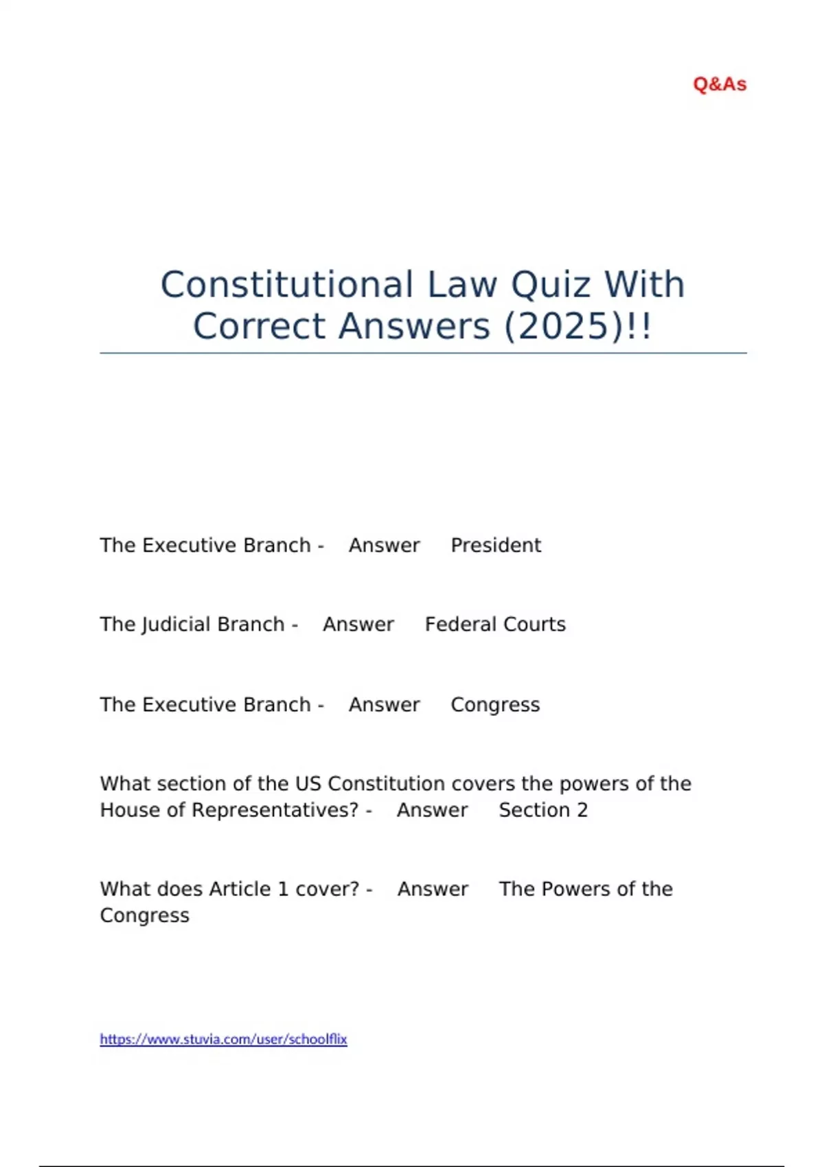 Constitutional Law Quiz With Correct Answers (2025)!! - Constitutional ...