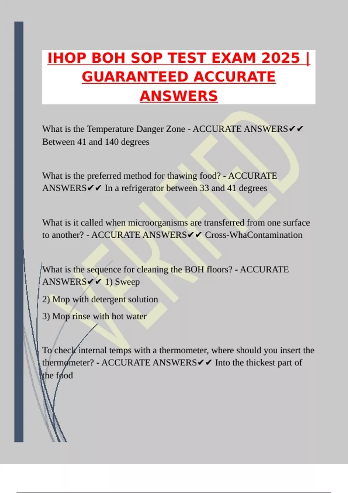 IHOP BOH SOP TEST EXAM 2025 |GUARANTEED ACCURATE ANSWERS - BOH SOP ...