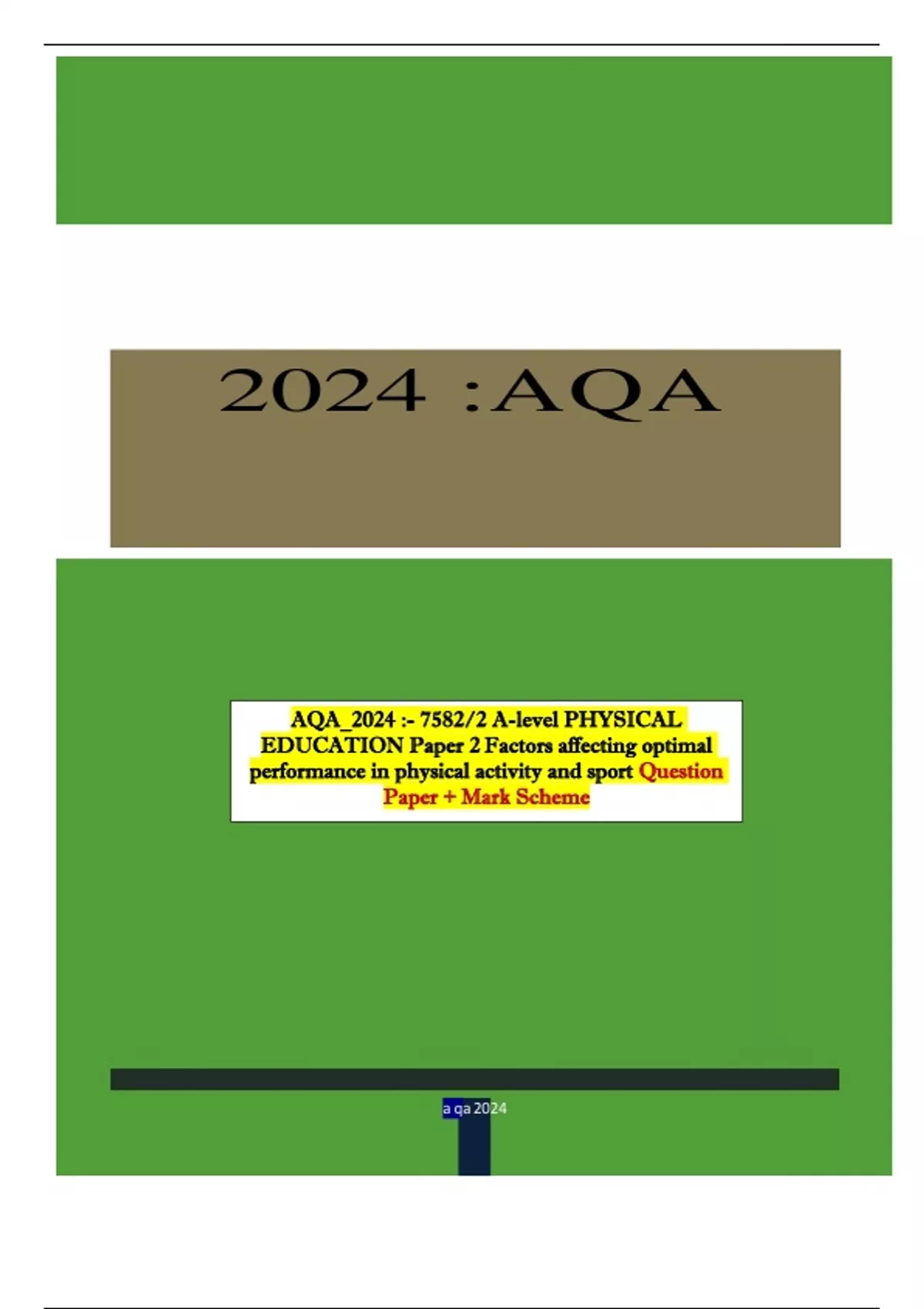 AQA_2024 :- 7582/2 A-level PHYSICAL EDUCATION Paper 2 Factors affecting ...