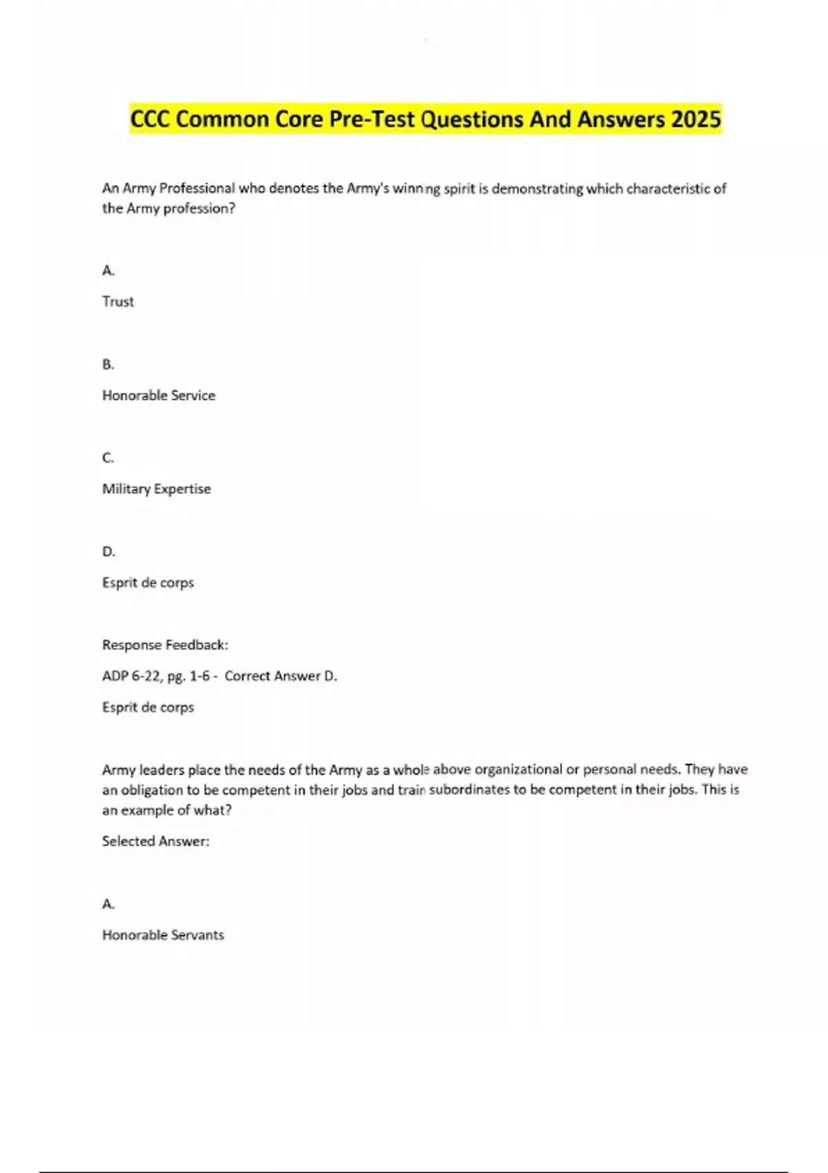 Ccc Common Core Pre Test Questions And Answers 2025 Ccc Stuvia Us